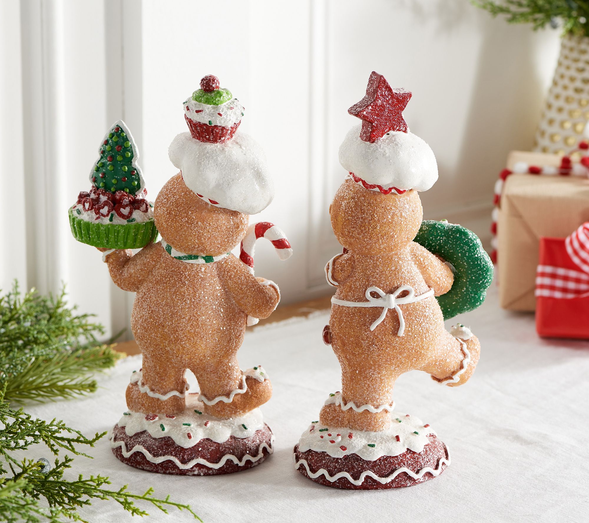 "As Is" 2-Piece Sugared Gingerbread Figures with Sweet Treats - QVC.com