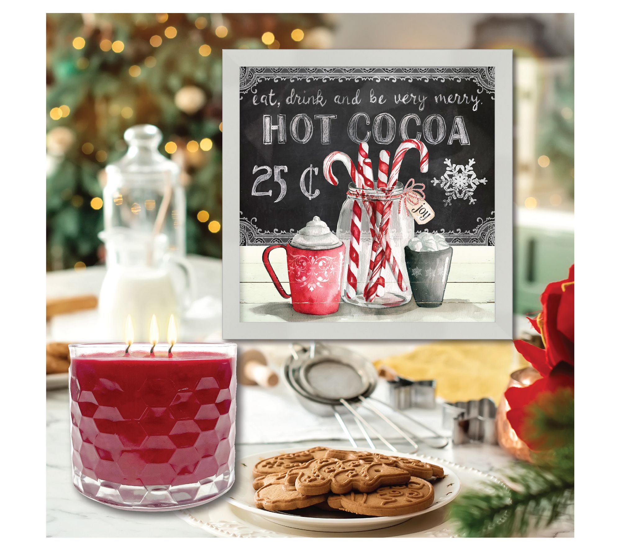 Courtside Peppermint Cocoa 8x8 Art & 13.5 oz 3 Wick Candle - QVC.com