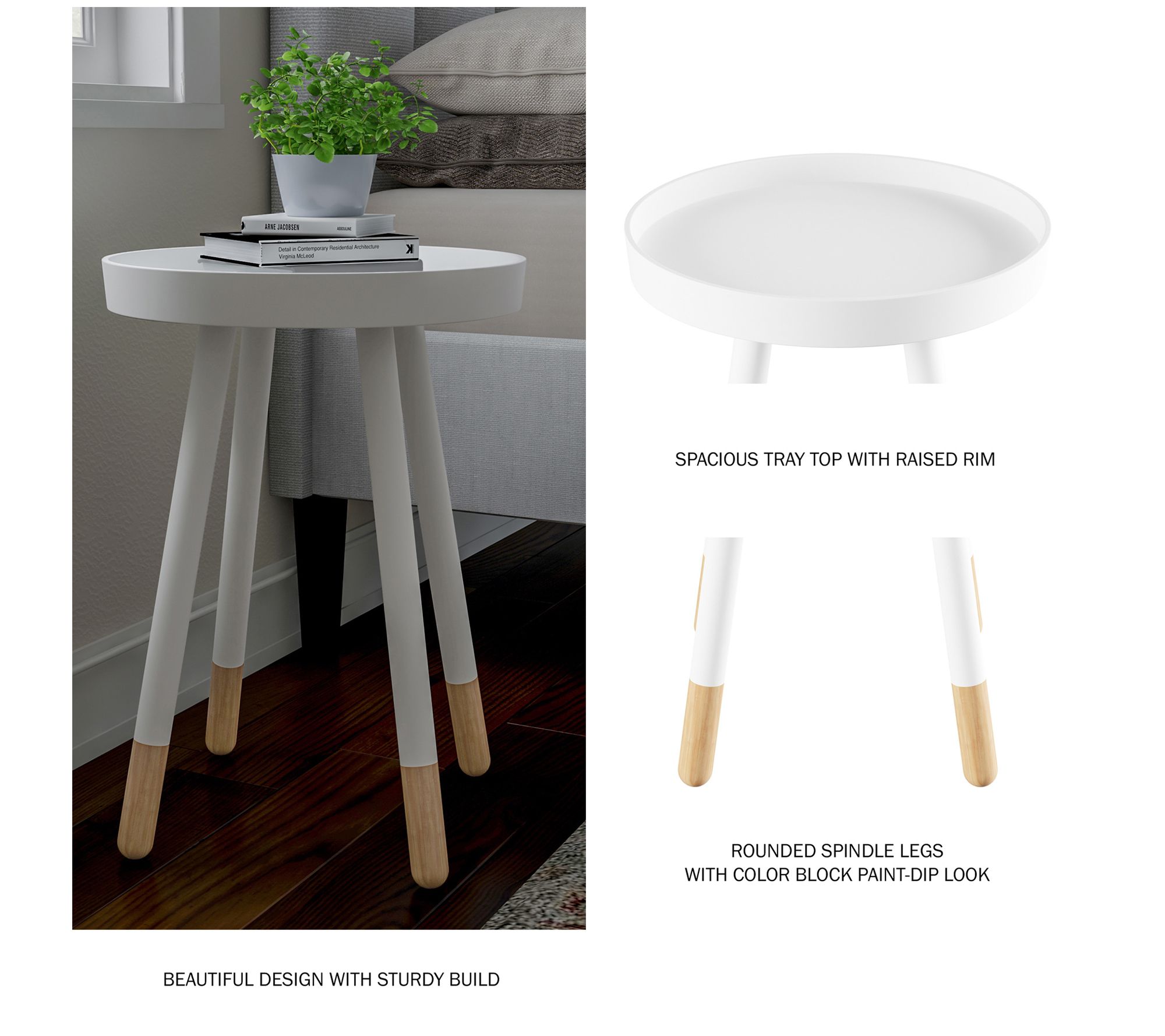 Lavish Home Round End Table 2-Tone Mid-CenturyAccent Table - QVC.com