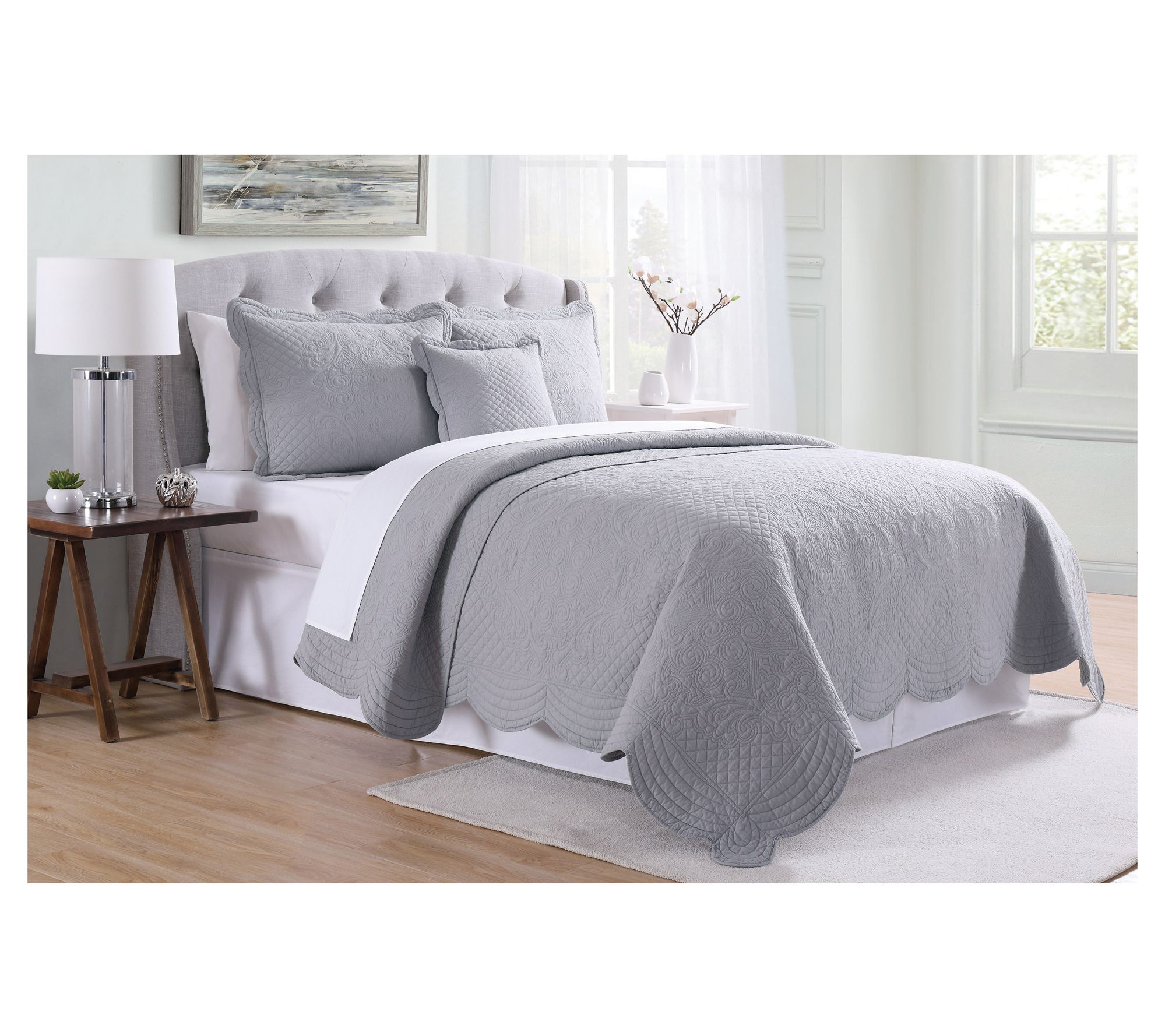 French Tile Scalloped Twin 3-Piece Quilt Set - QVC.com