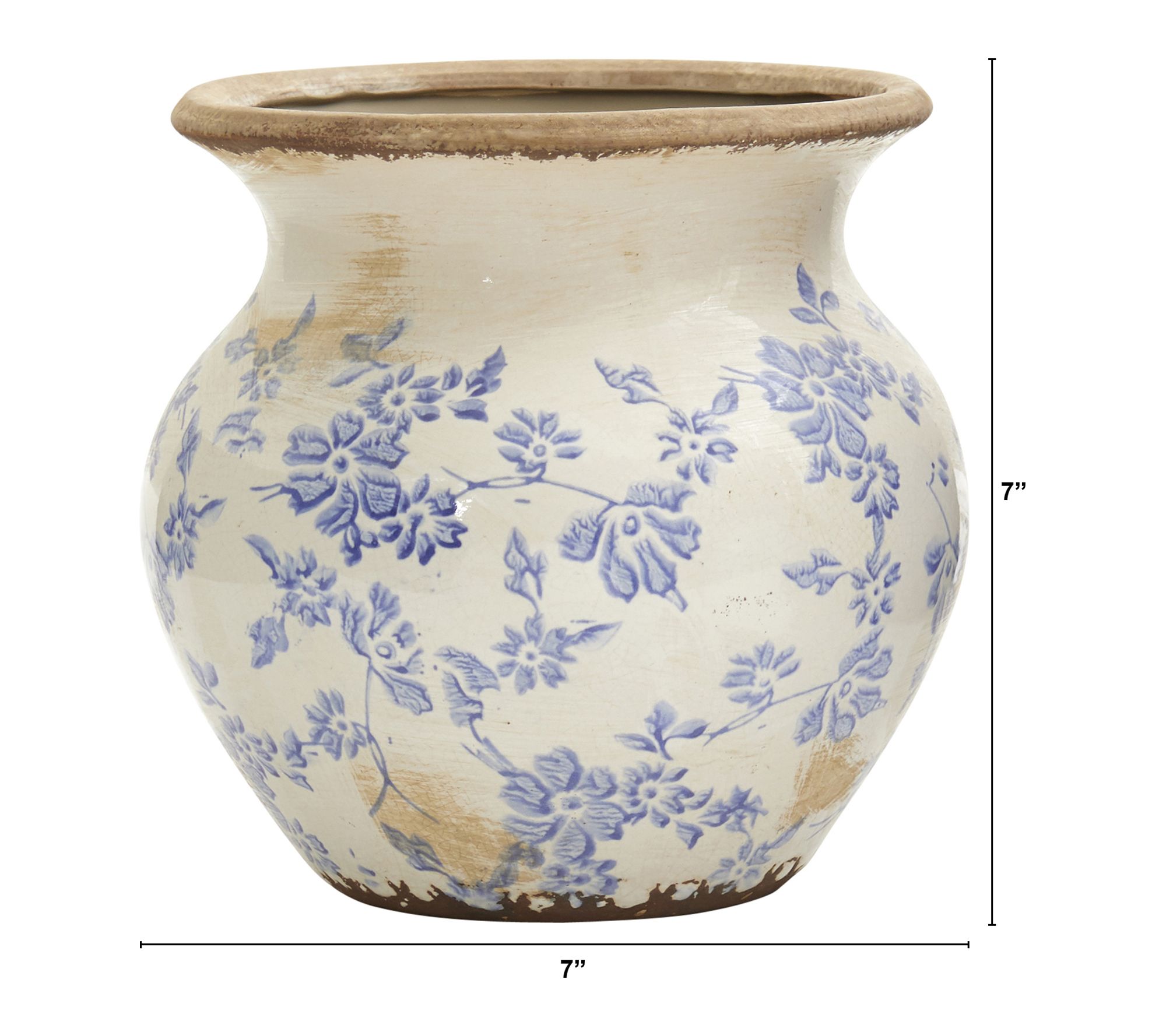 Nearly Natural 7" Tuscan Ceramic Blue Scroll Ur n Vase - QVC.com
