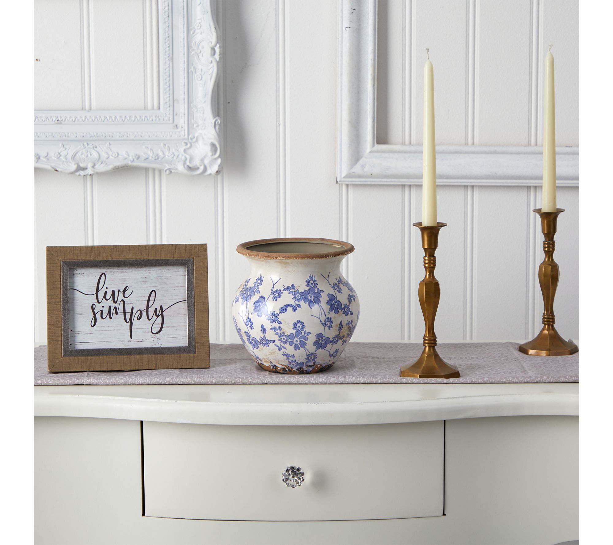 Nearly Natural 7" Tuscan Ceramic Blue Scroll Ur n Vase - QVC.com