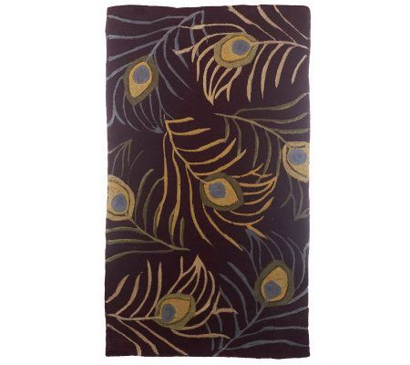 Royal Palace Peacock Feather 30" x 50" Handmade Wool Rug - QVC.com
