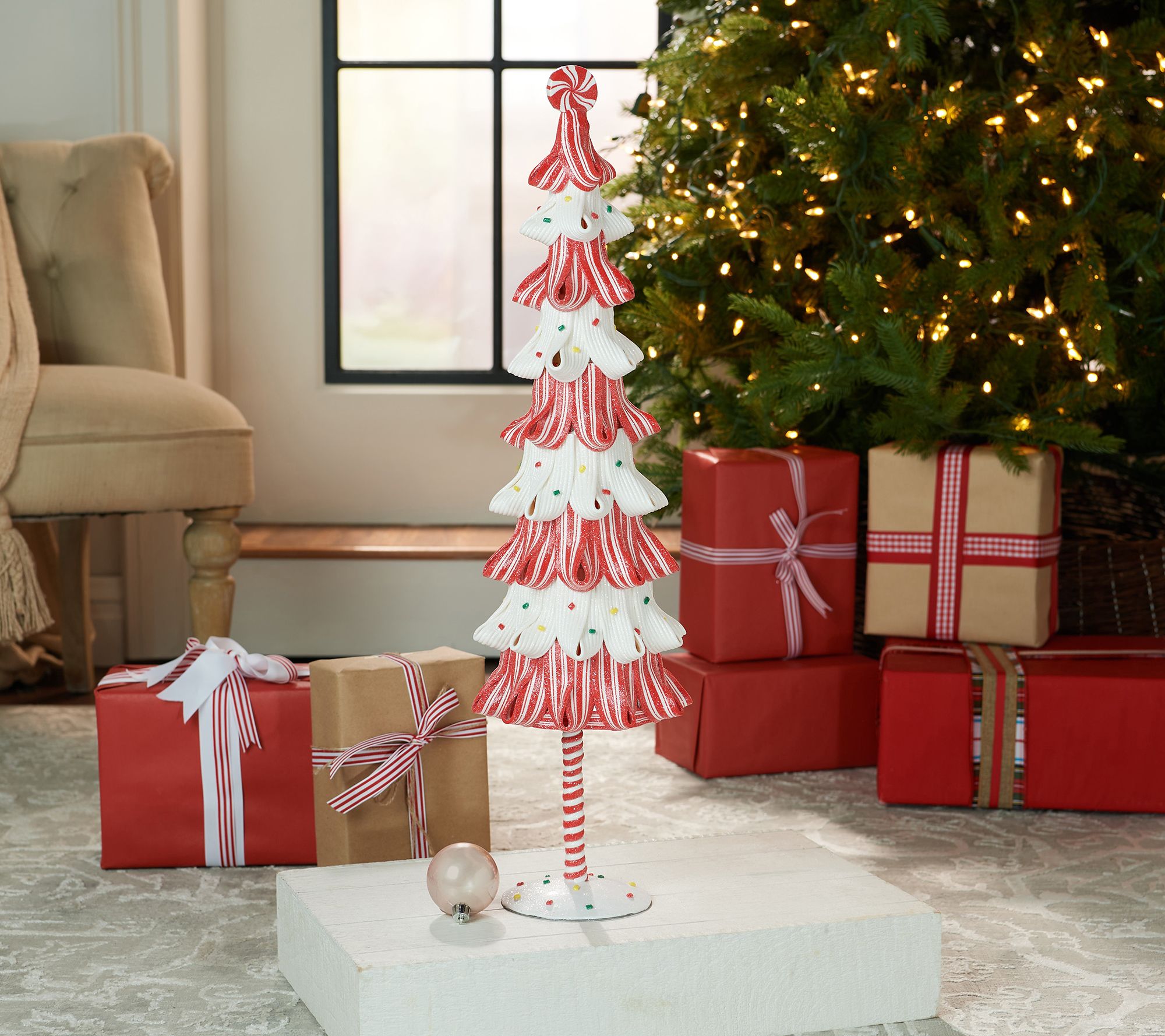 "As Is" 26" Peppermint Ribbon Tree w/ Sprinkles by Valerie - QVC.com