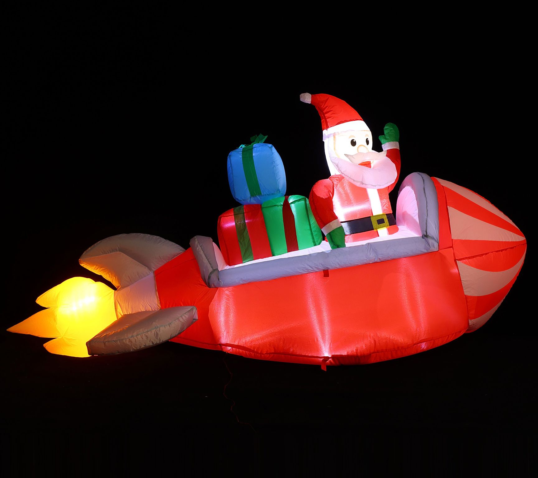 LuxenHome 7' Santa On Rocket Ship Inflatable wi th Lights - QVC.com