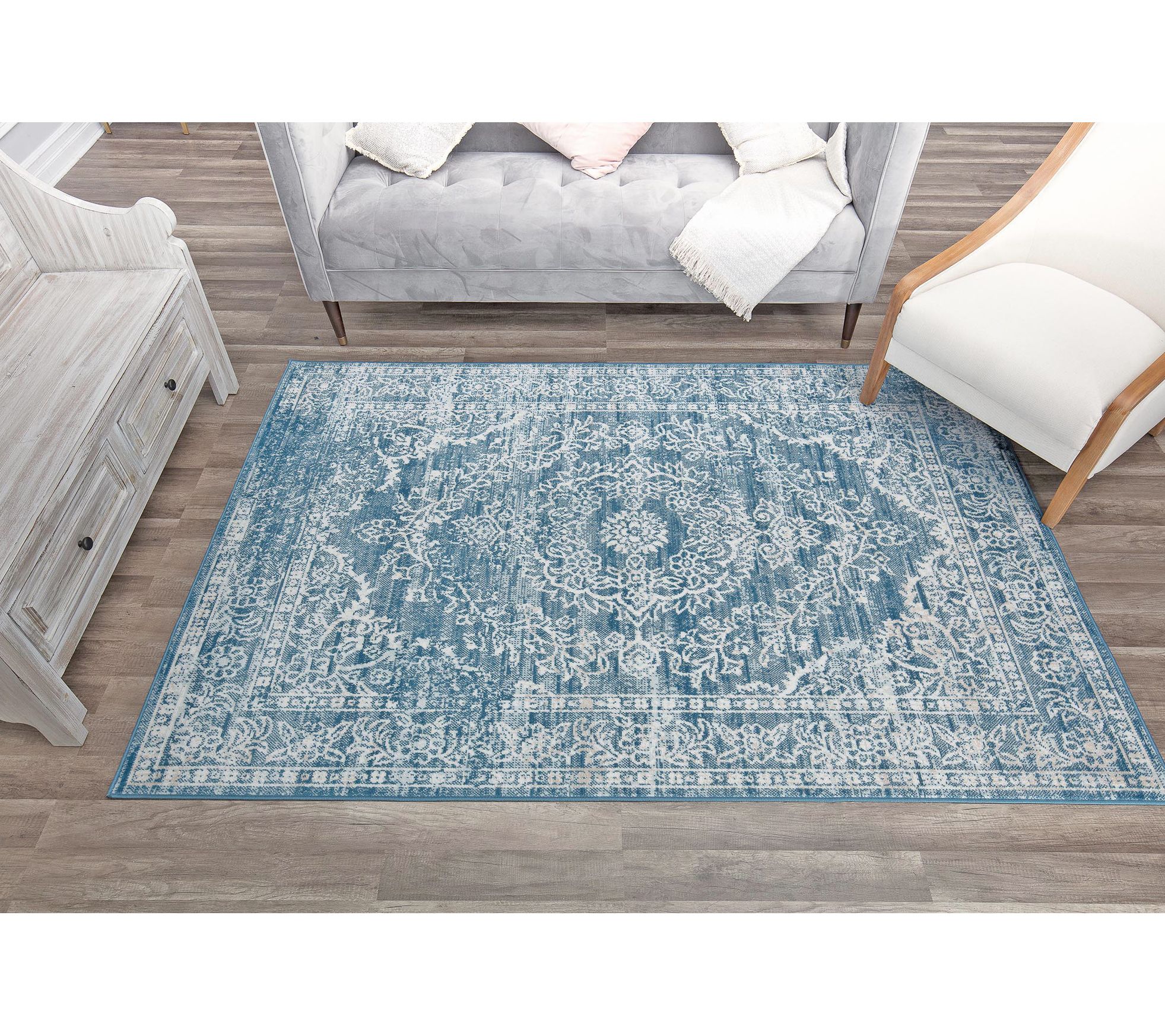 Rugs America Freya FY70A Blue Frost Farmhouse 8'0" x 10'0" - QVC.com