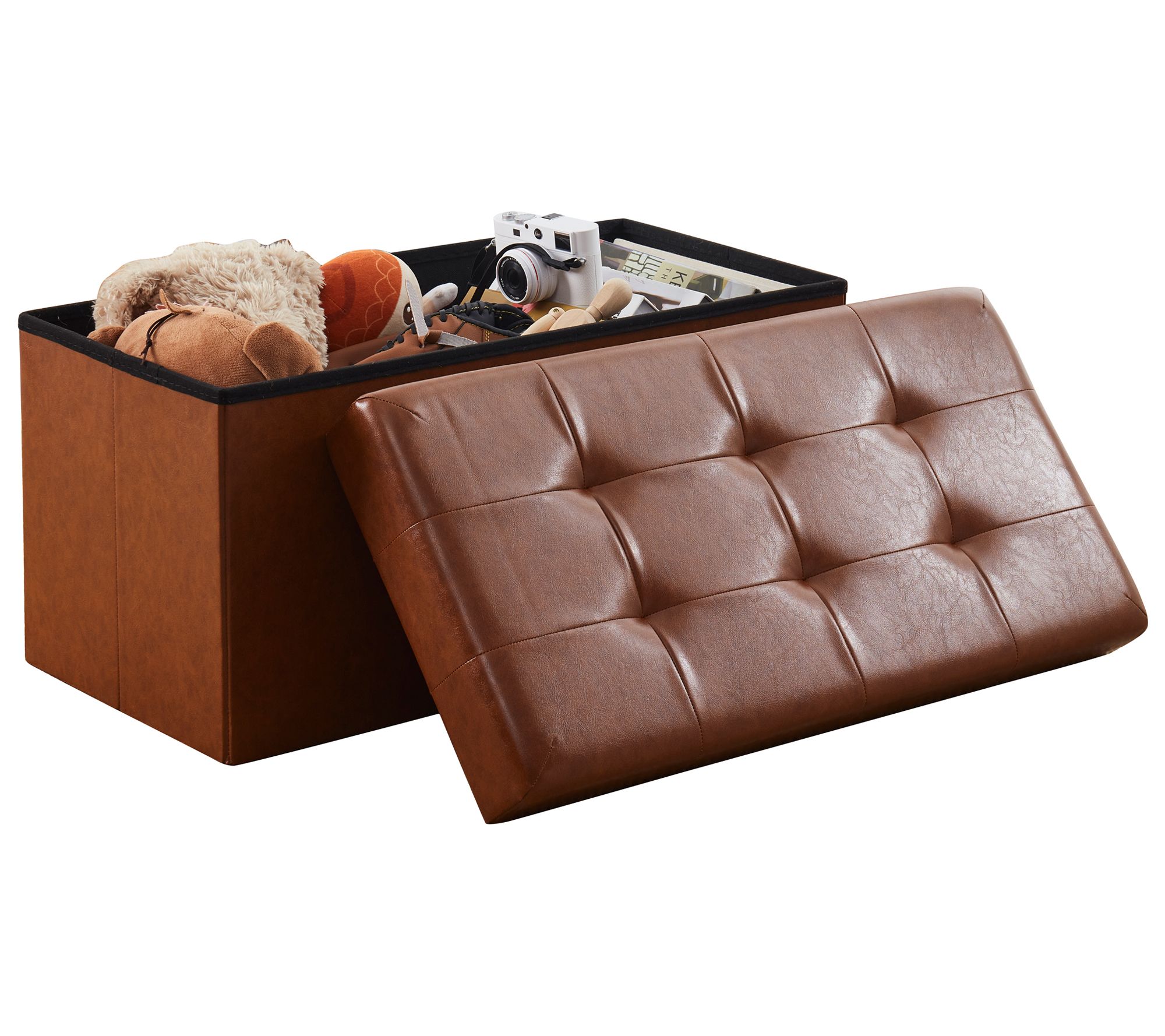 Ornavo Home Foldable Tufted Faux Leather Storage Ottoman Bench - QVC.com