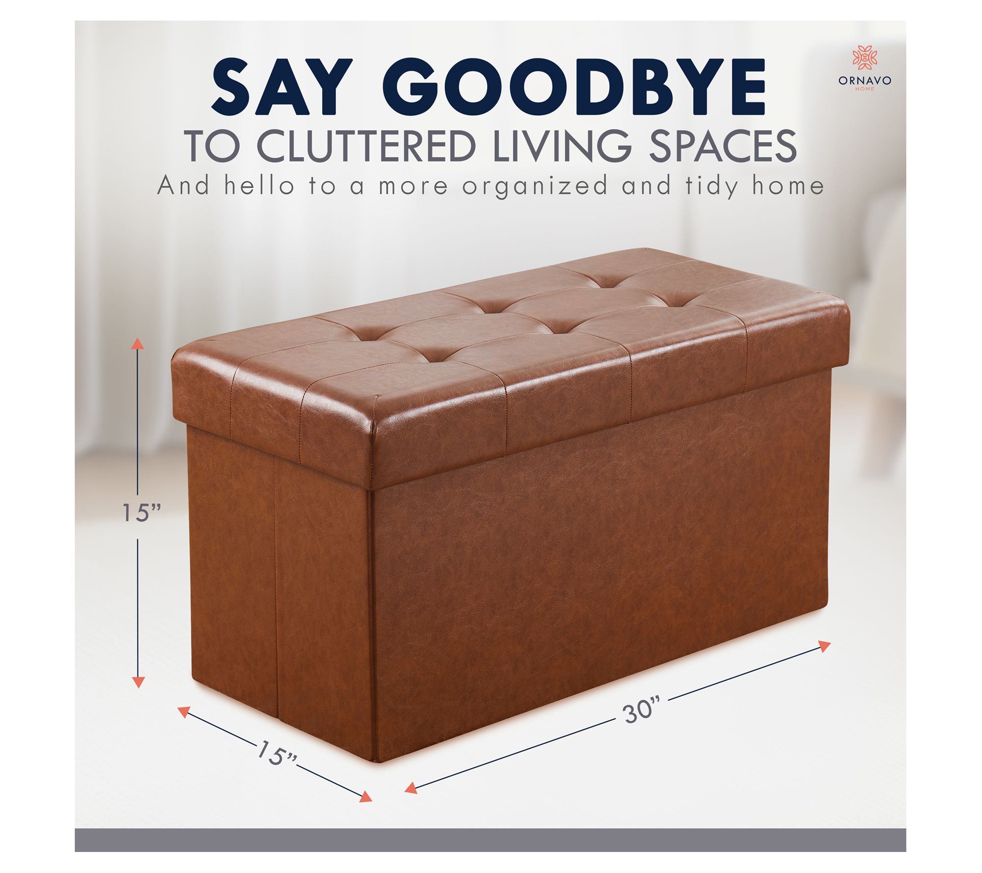 Ornavo Home Foldable Tufted Faux Leather Storage Ottoman Bench - QVC.com