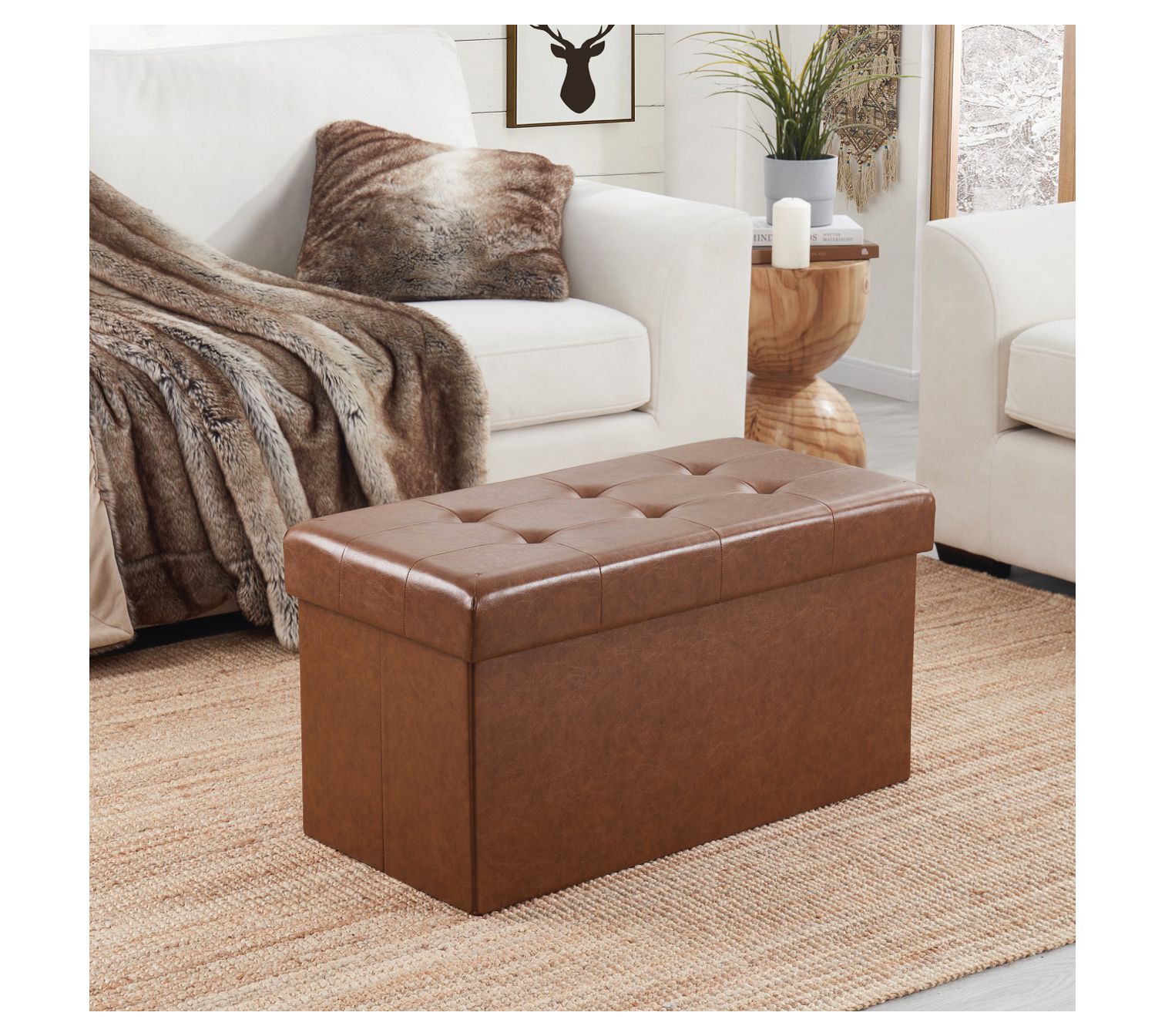 Ornavo Home Foldable Tufted Faux Leather Storage Ottoman Bench - QVC.com