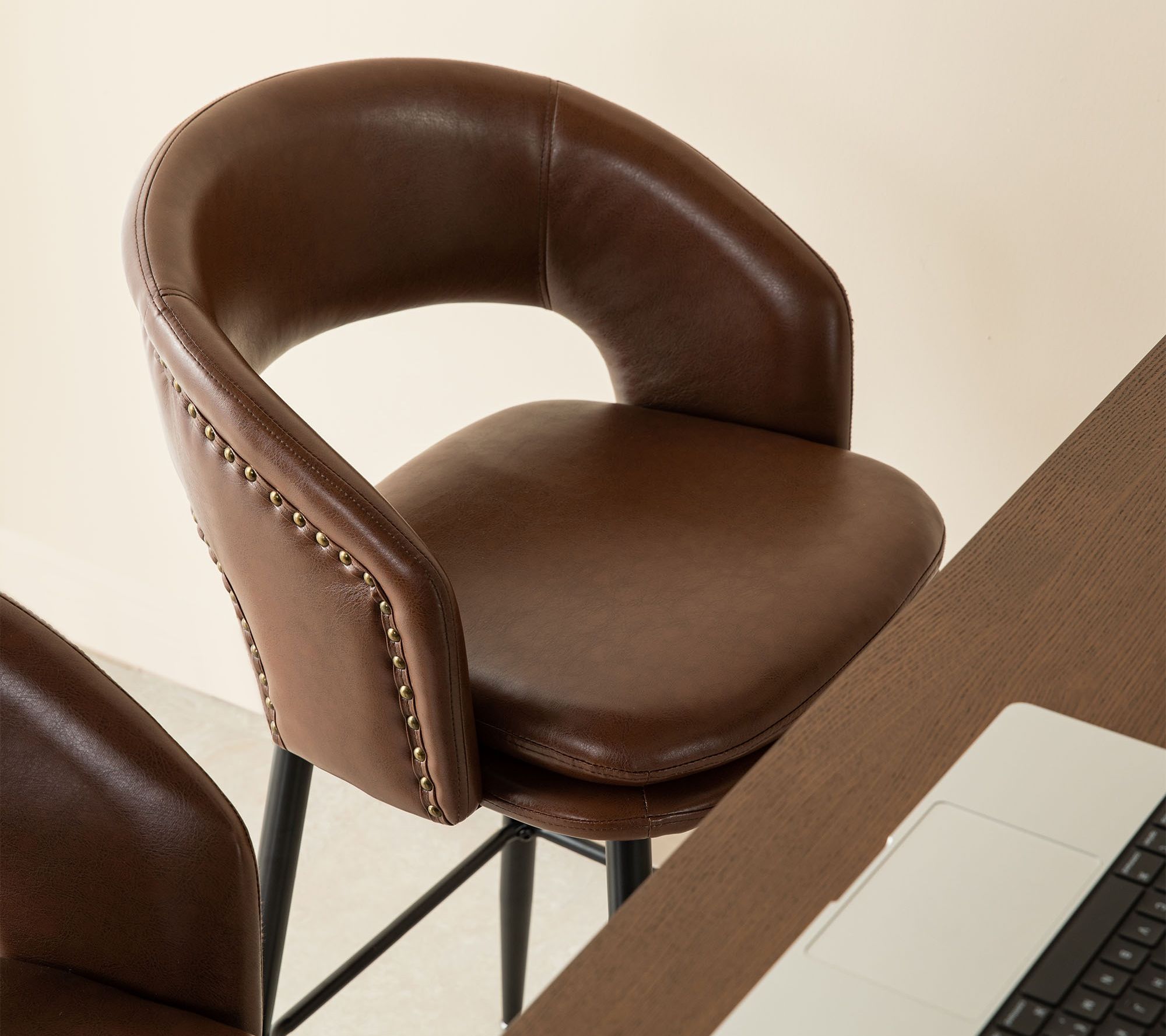 Glitzhome Leatherette Bar Stools with Metal Tapered Legs S/2 - QVC.com