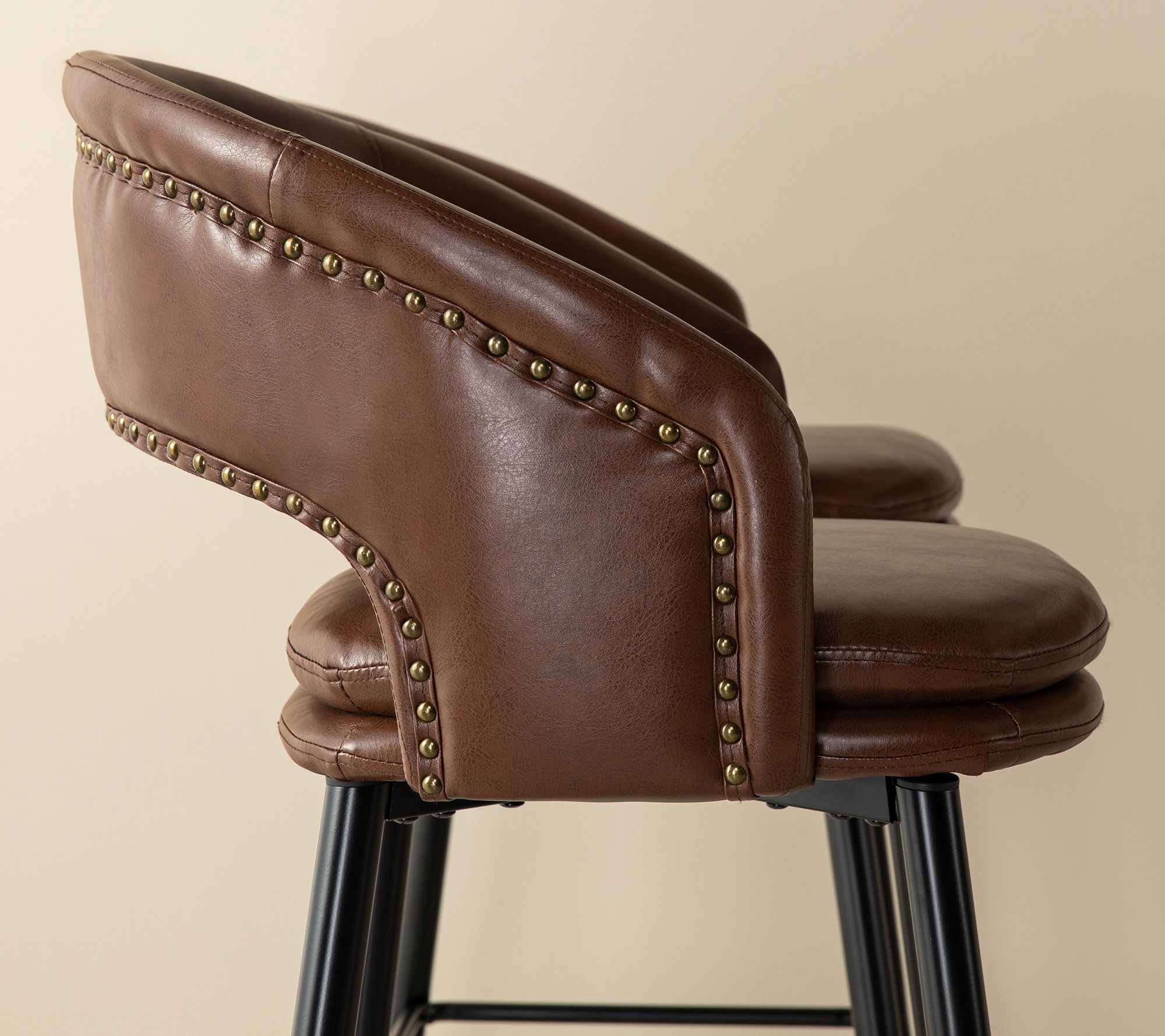 Glitzhome Leatherette Bar Stools with Metal Tapered Legs S/2 - QVC.com