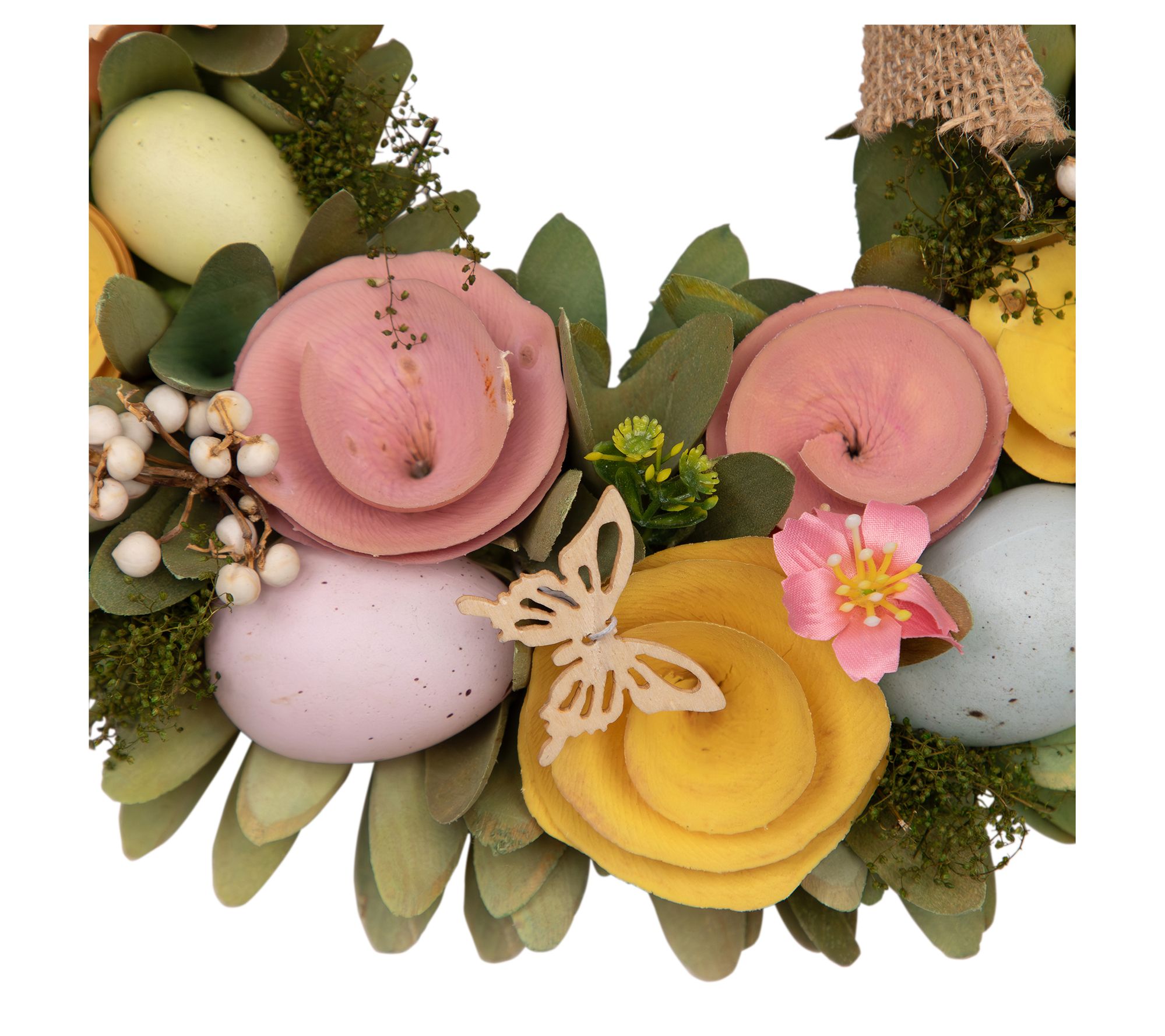 Northlight Floral and Twig Bunny Rabbit EasterEgg Wreath - QVC.com