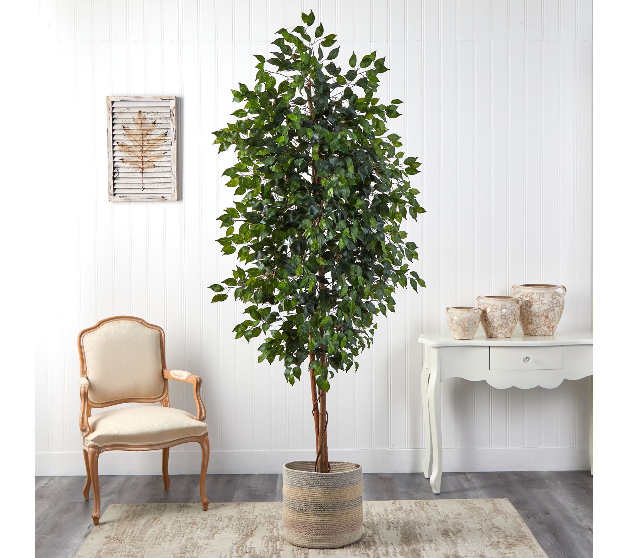 Nearly Natural 8' Ficus Artificial Tree with Woven Planter - QVC.com