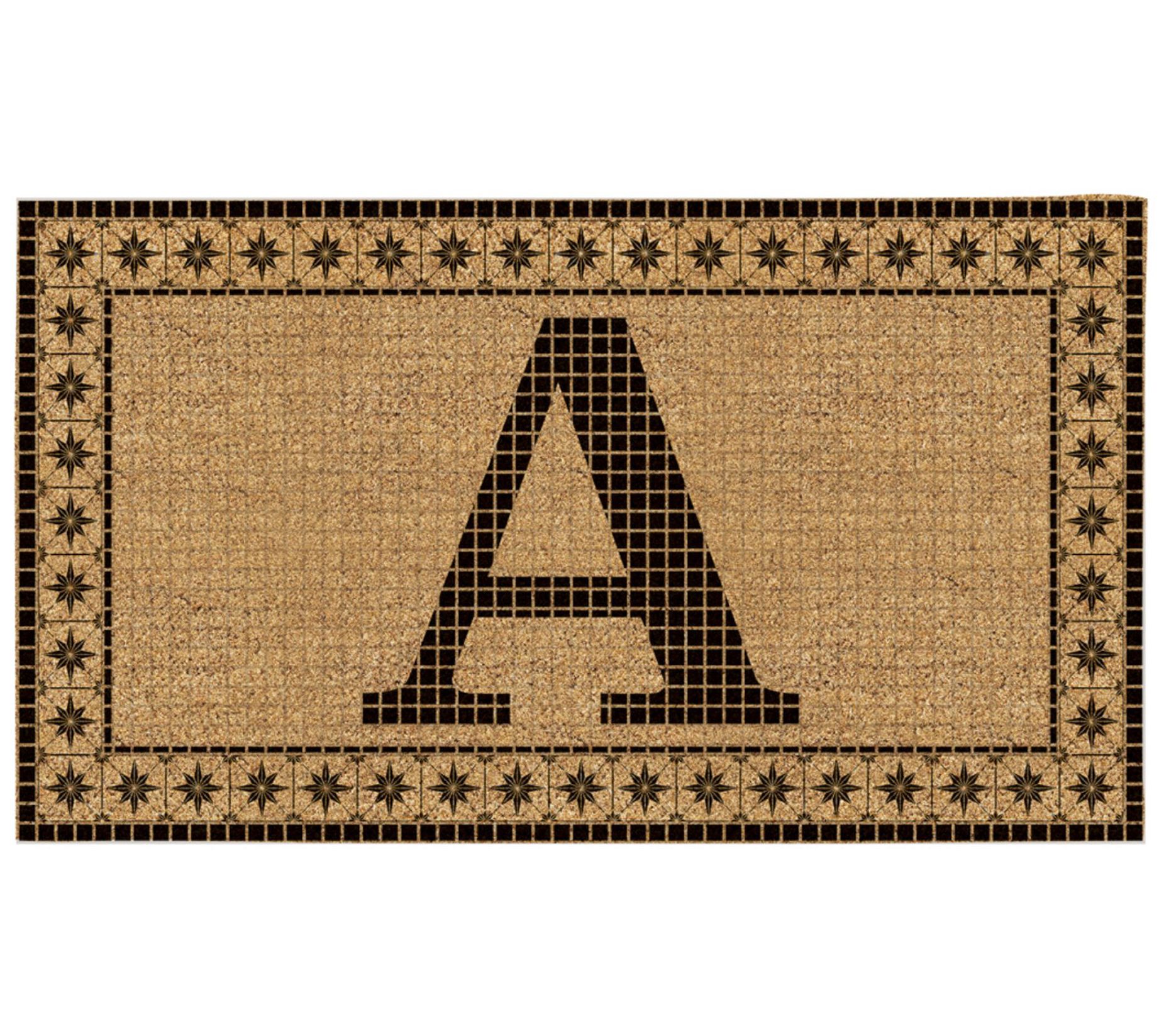 Evergreen Flocked Coir Vintage Tile Monogram Dormat - QVC.com