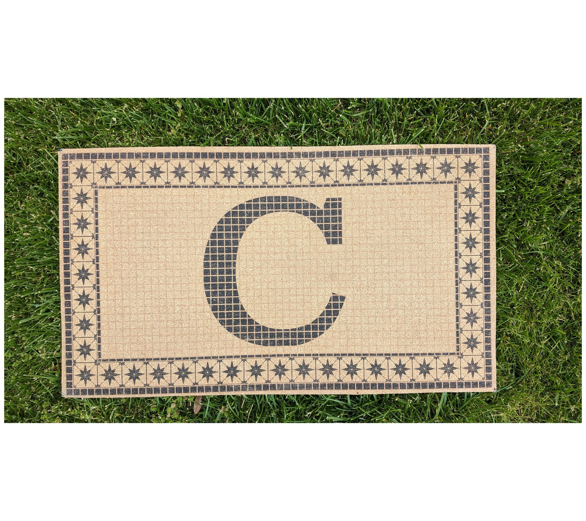 Evergreen Flocked Coir Vintage Tile Monogram Dormat - QVC.com