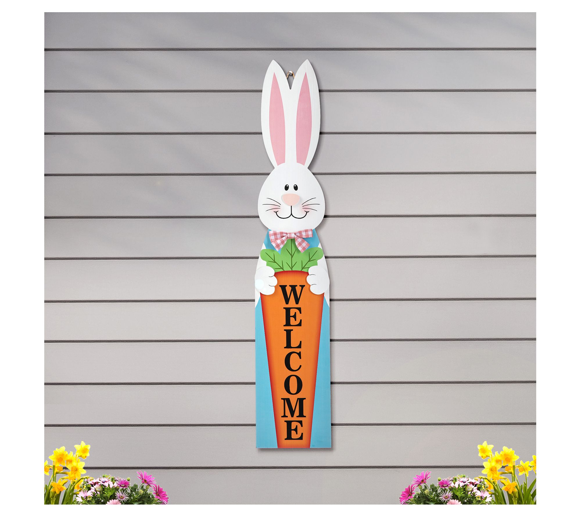 Glitzhome 42" Easter Wooden Bunny Welcome PorchSign - QVC.com