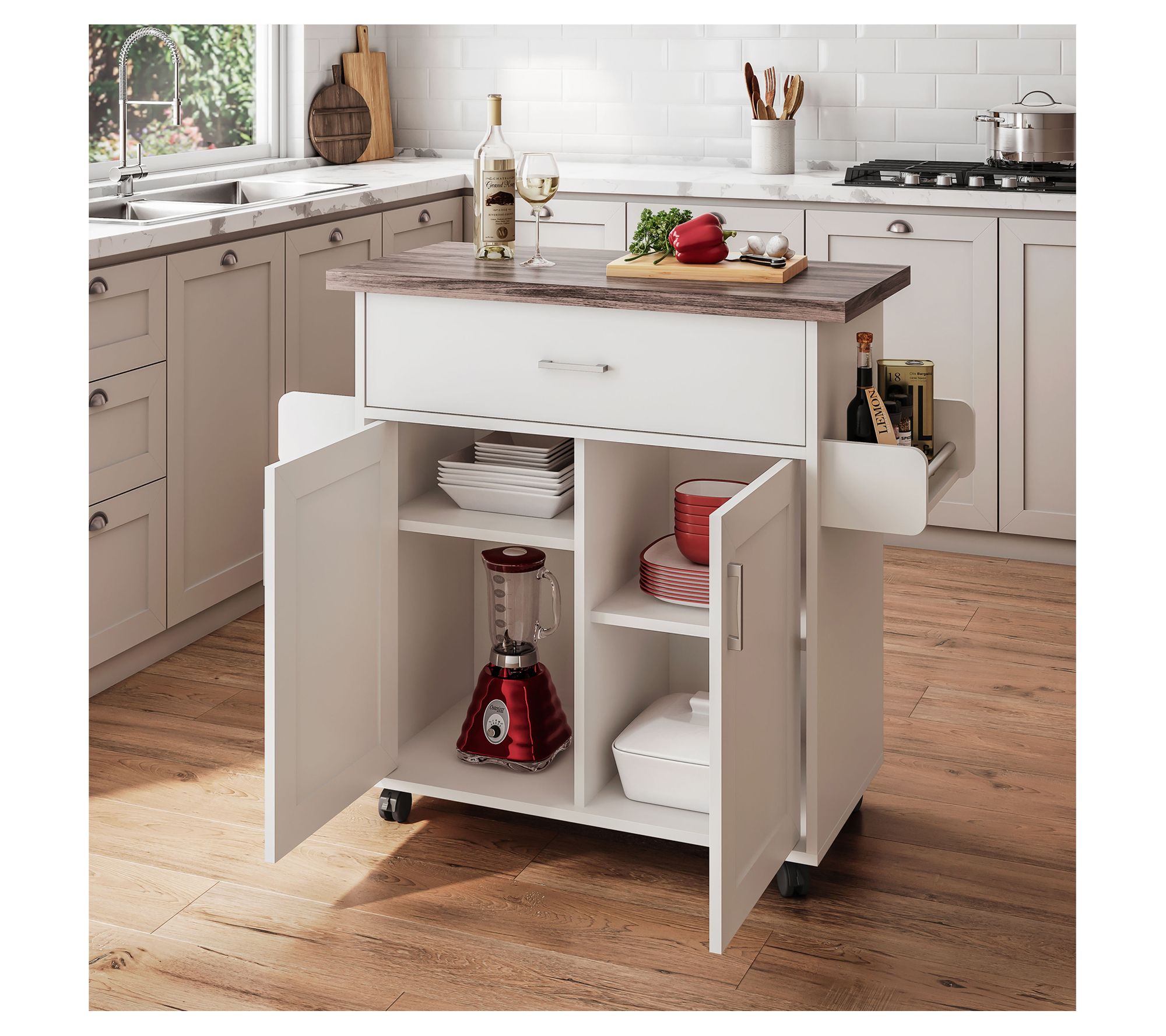 Techni Home Deluxe Kitchen Island Cart w/ WaterResistant Top - QVC.com