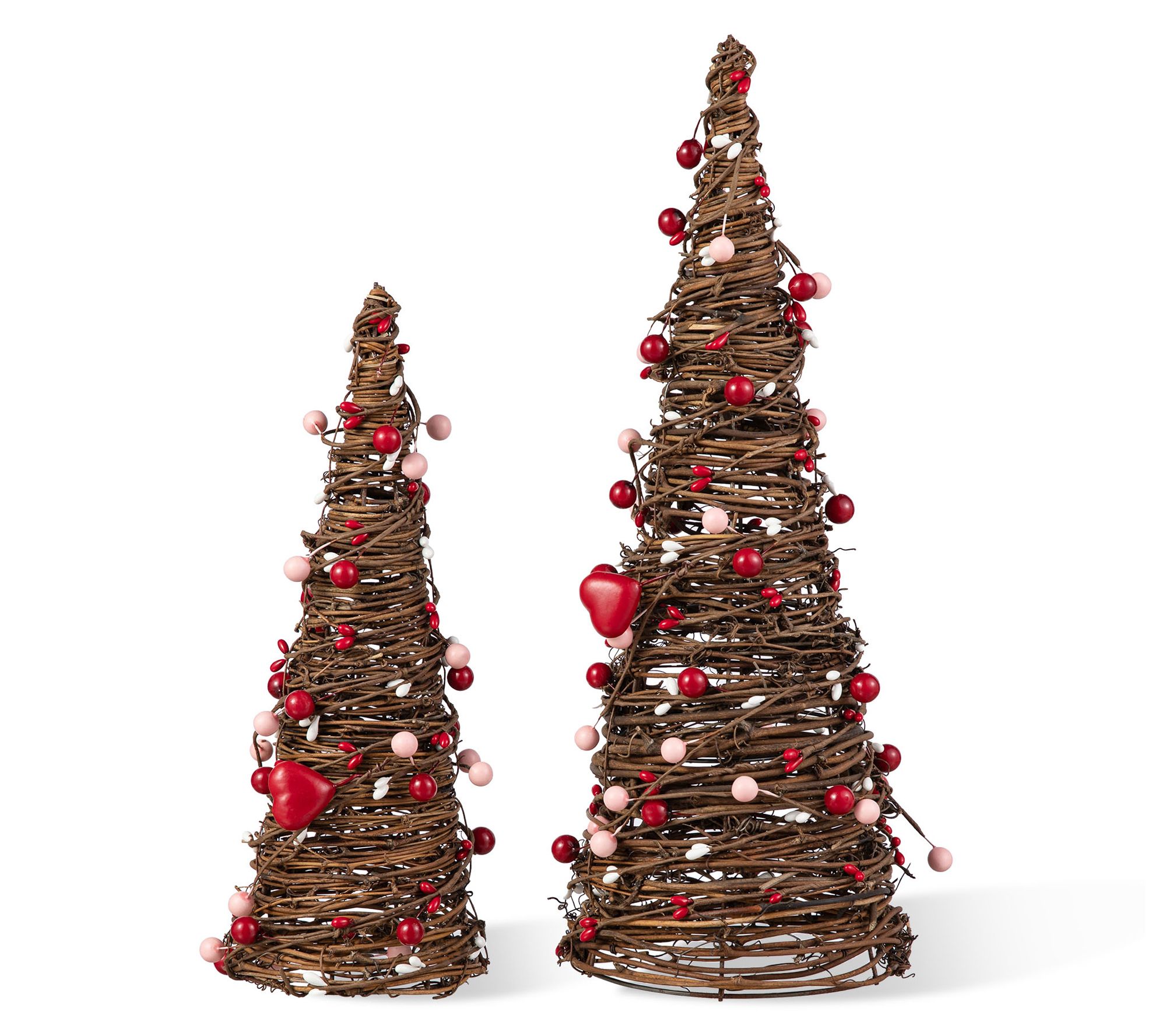 Glitzhome 16"H Valentine's Rattan Heart & Berries Trees S/2 - QVC.com