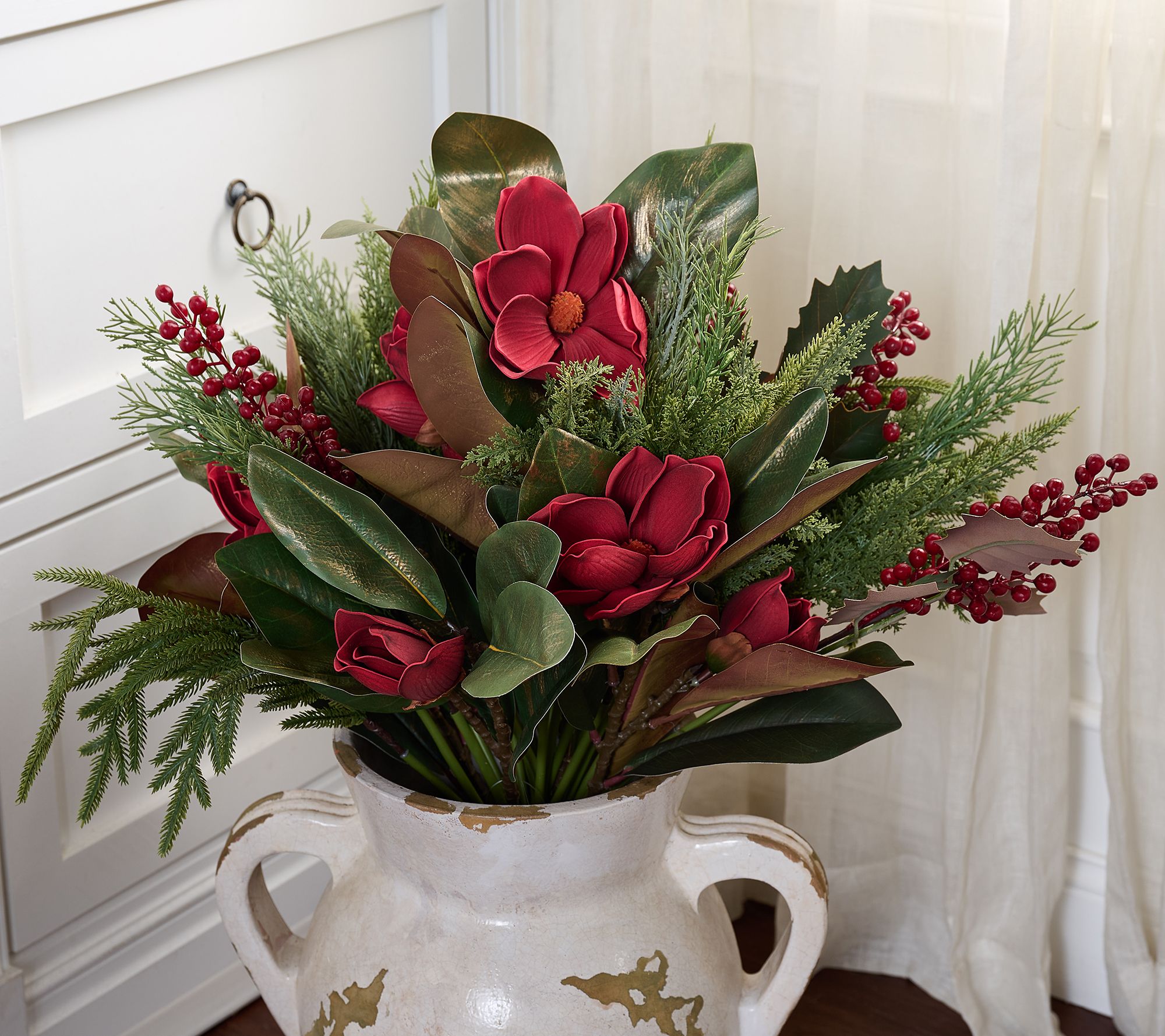28" Magnolia & Pine Floral Holiday Urn Filler by Kim Gravel - QVC.com