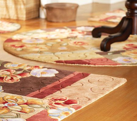 Royal Palace Watercolors FloralColorbloc Handmade Wool Rug - QVC.com