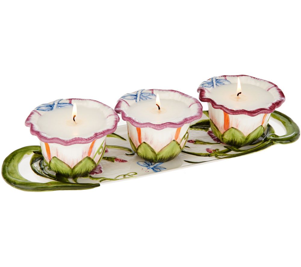 Temp-tations (3) 4 oz. Candles with Decorative Serving Tray - QVC.com