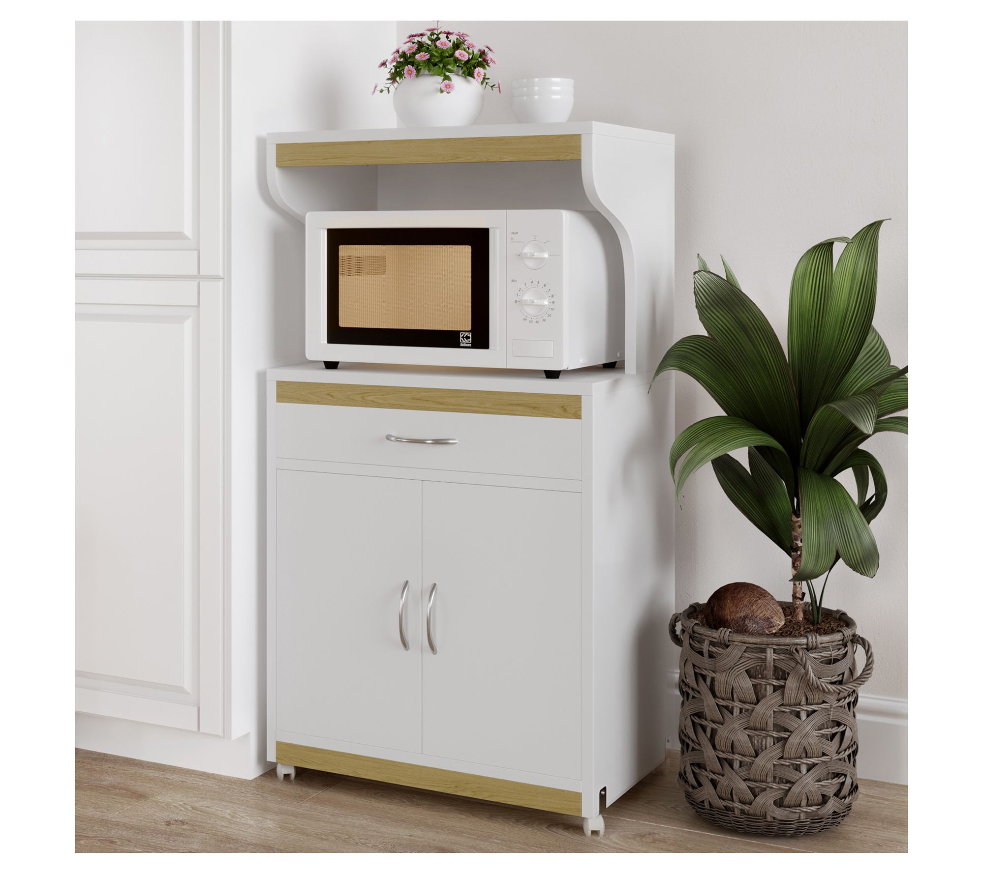 Lavish Home Microwave Stand with Storage Rolling Cabinet - QVC.com
