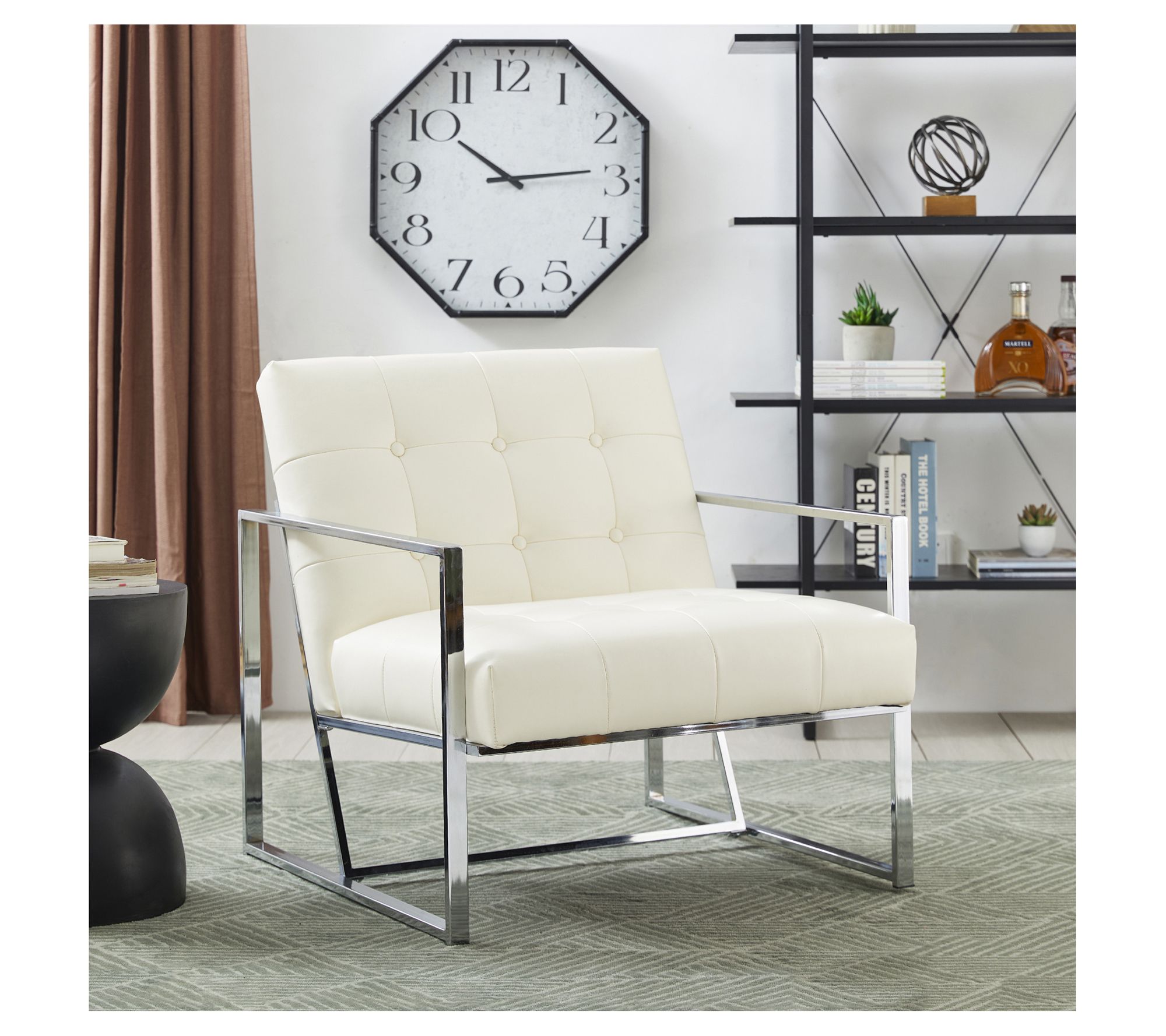 Glitzhome Mid Century Leatherette Button Ttufted Accent Chair - QVC.com