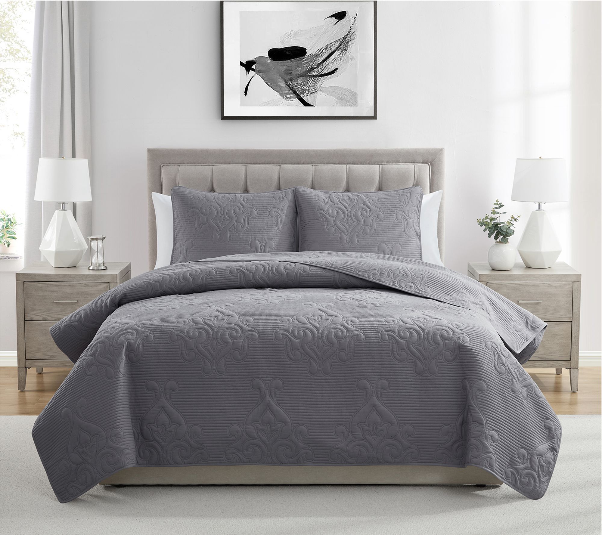 VCNY Home Solomun 3-Piece Damask Microfiber Quilt Set, King - QVC.com
