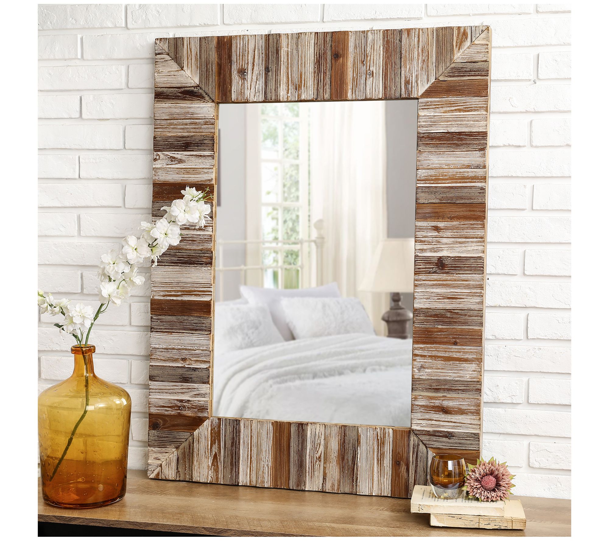 Glitzhome Farmhouse Cottage Distressed Framed Mirror - QVC.com