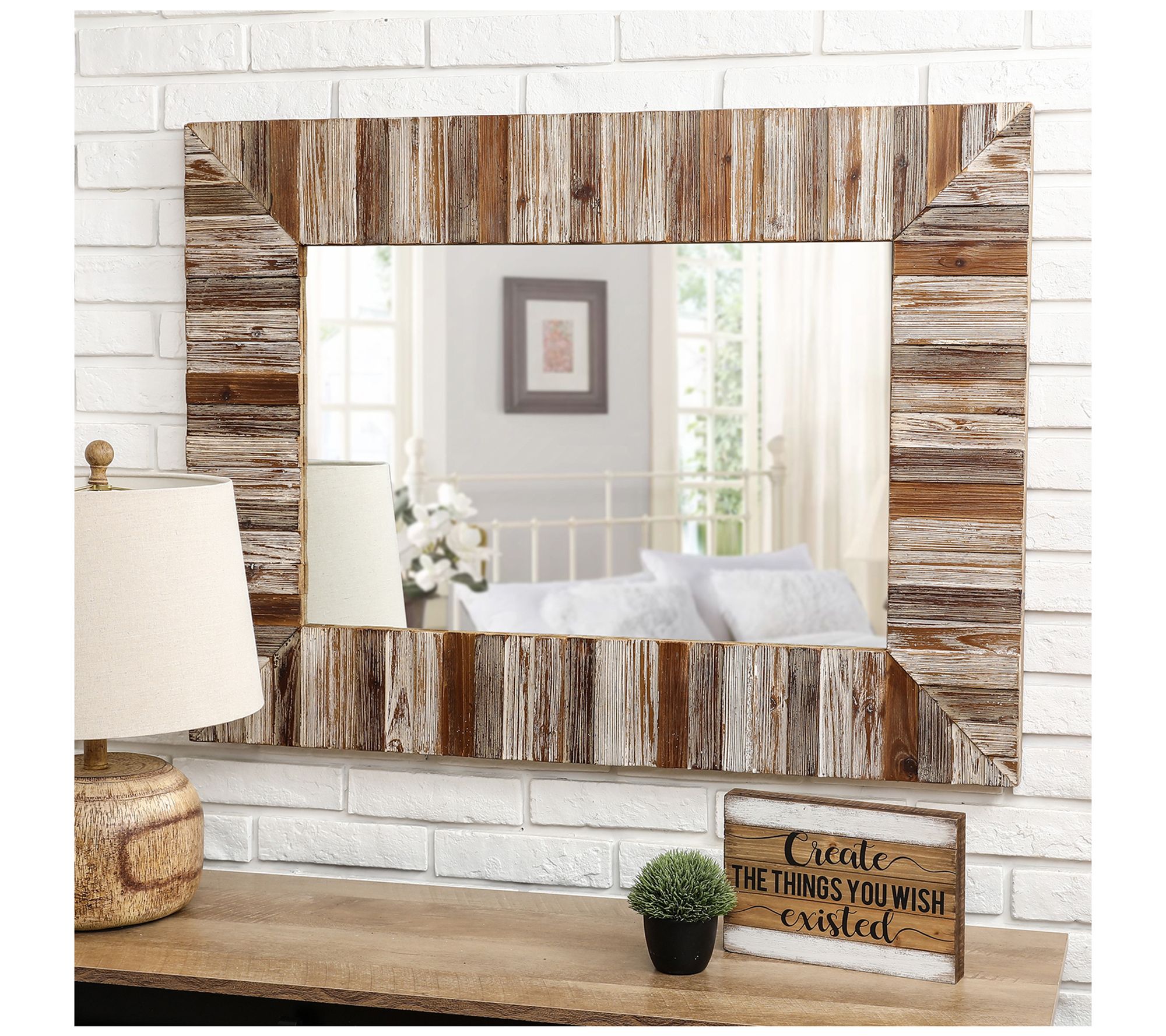 Glitzhome Farmhouse Cottage Distressed Framed Mirror - QVC.com