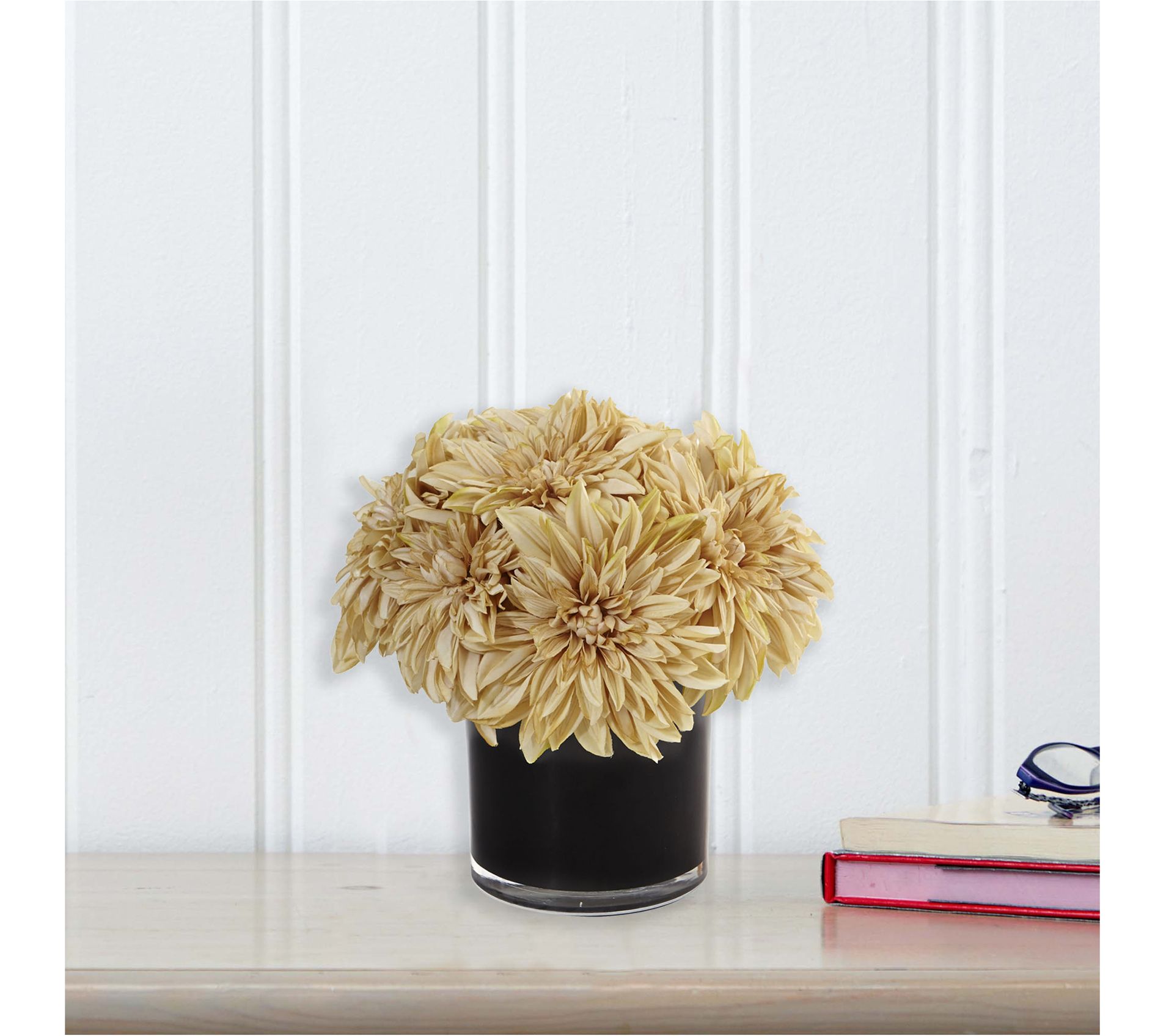11" Dahlia Mum in Black Glossy Cylinder by Nearly Natural - QVC.com