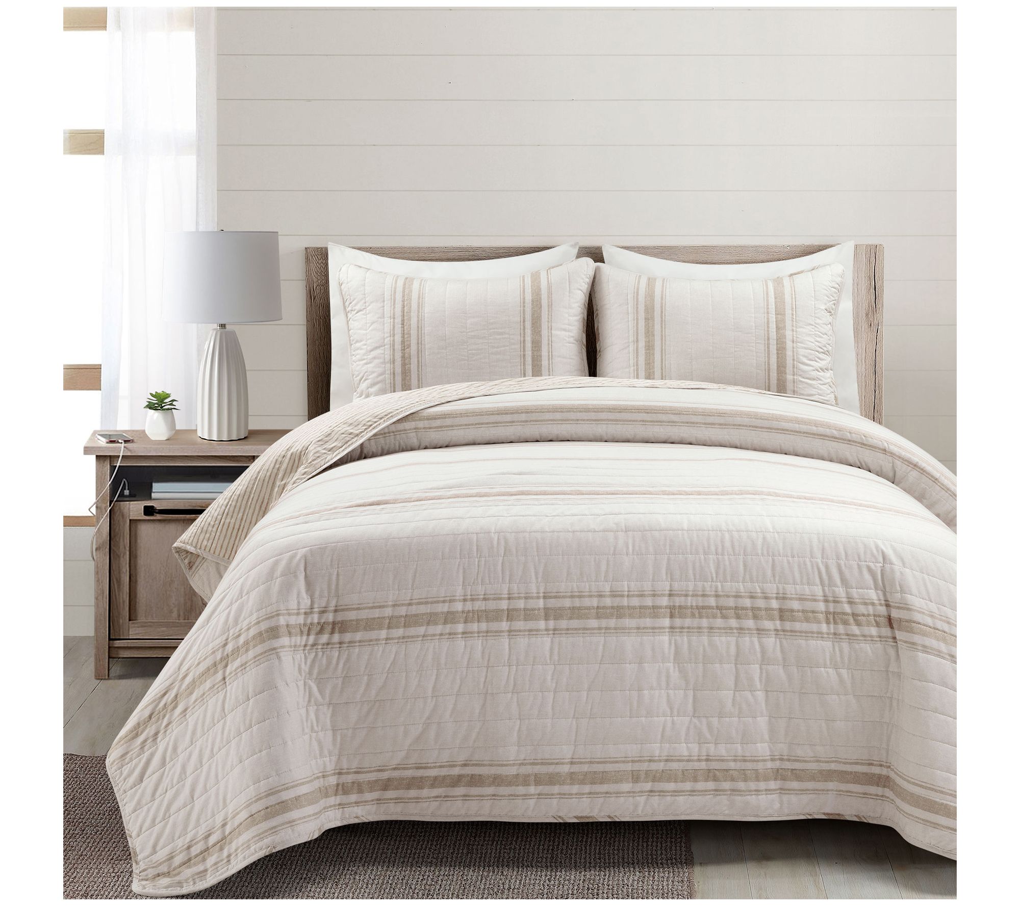 Farmhouse Stripe Rev Cotton Quilt Set KG by Lush Decor - QVC.com