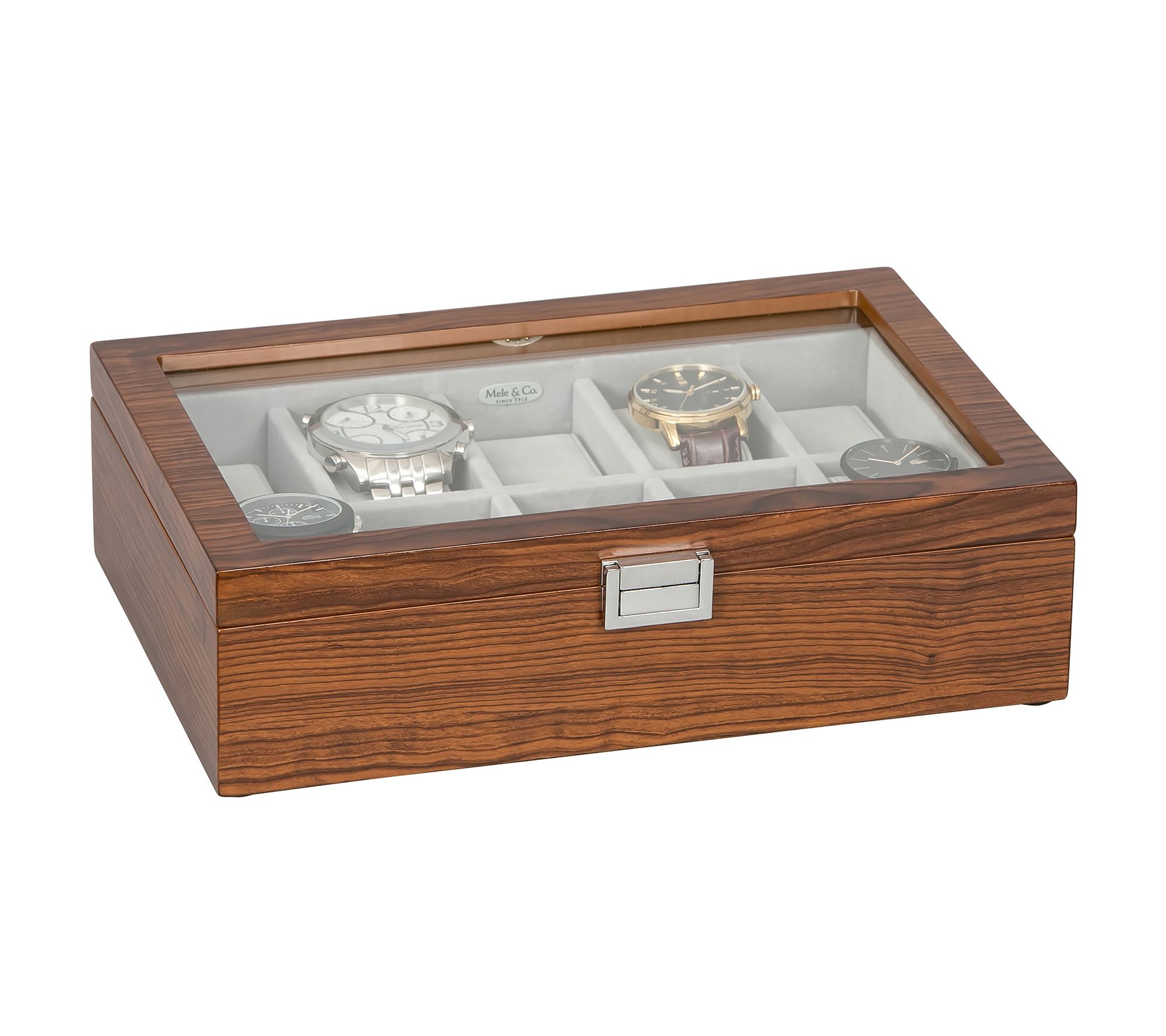Mele & Co. Jayson Glass Top Watch Box in Mahogany Finish - QVC.com