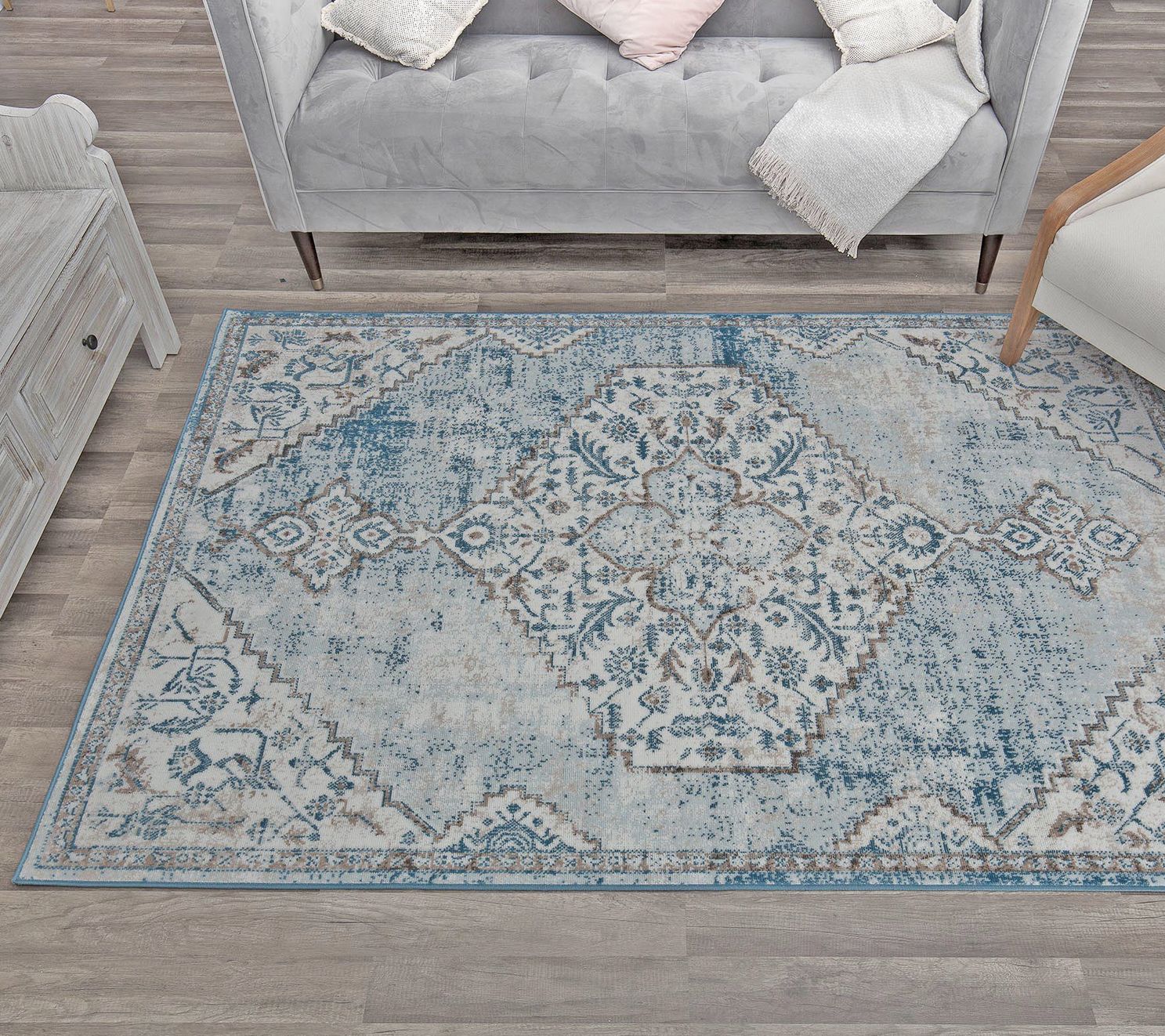 Rugs America Freya FY65A Powder Blue Farmhouse 8'0" x 10'0" - QVC.com