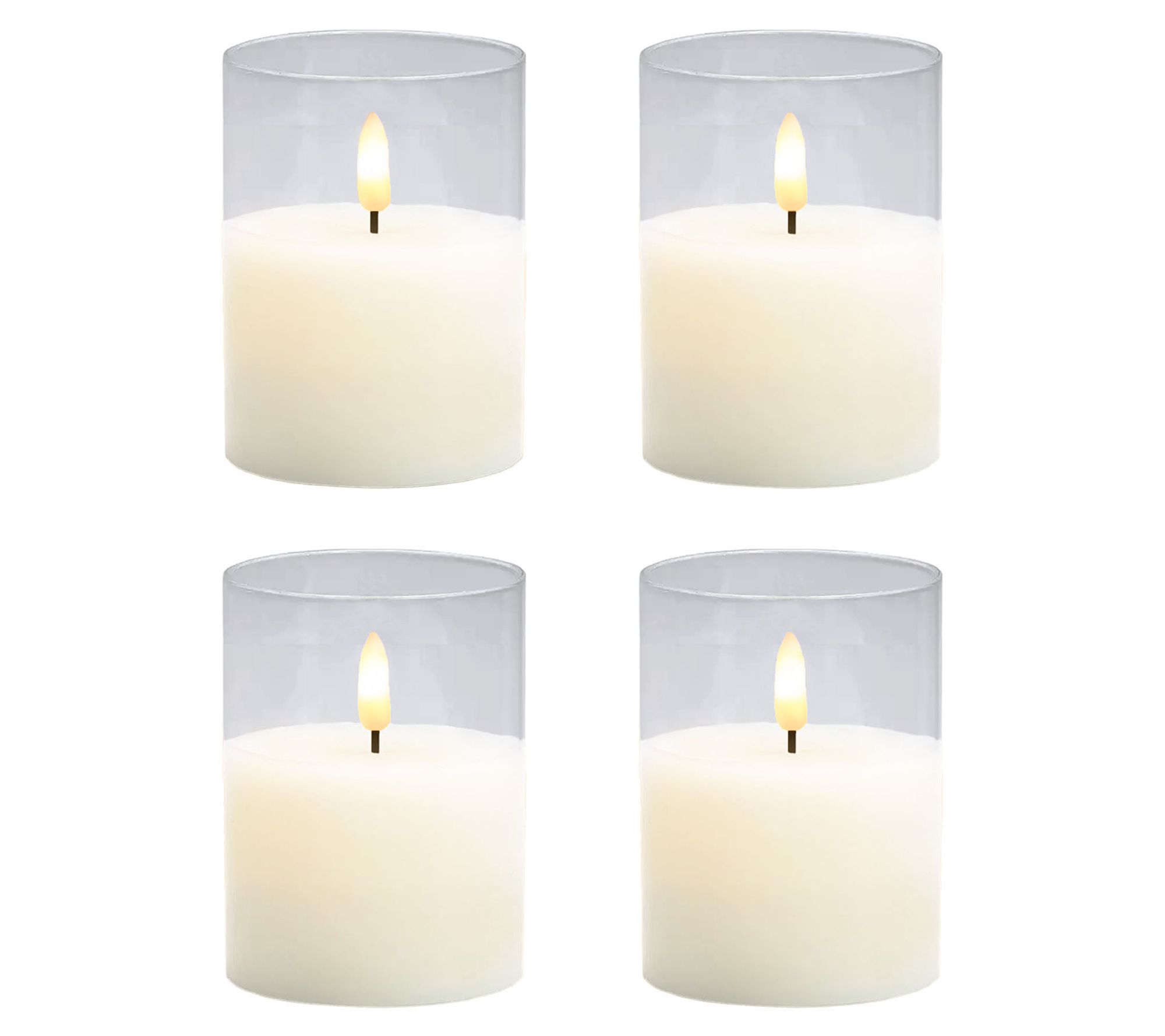 LumaBase 4ct 3D Wick Flame Can dles in Clear H olders - QVC.com