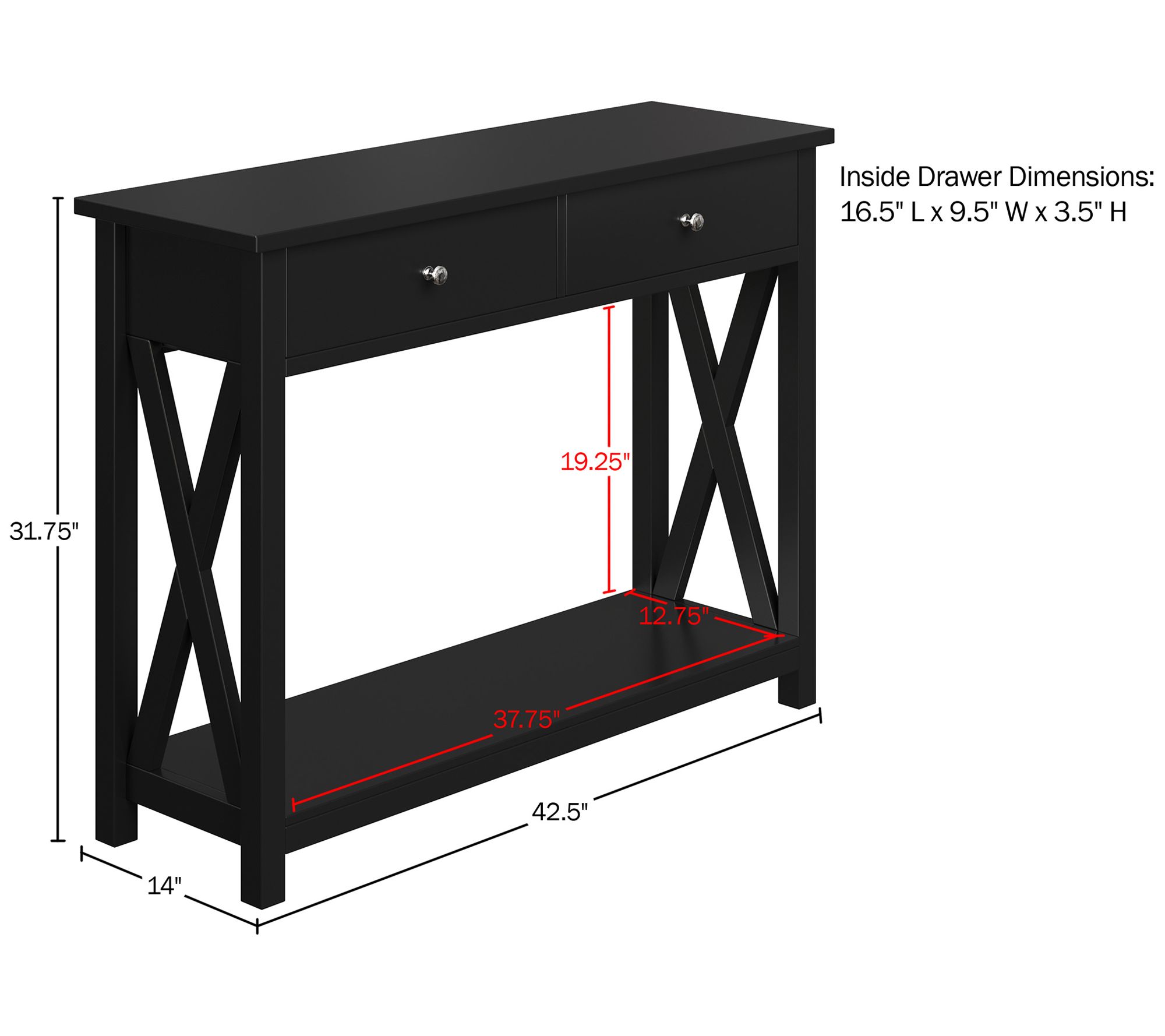 Lavish Home 2-Tier Entryway Table Console Tablewith Drawers - QVC.com