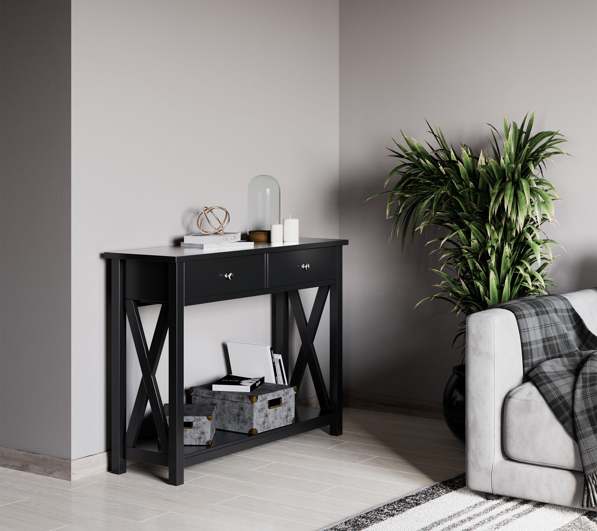 Lavish Home 2-Tier Entryway Table Console Tablewith Drawers - QVC.com