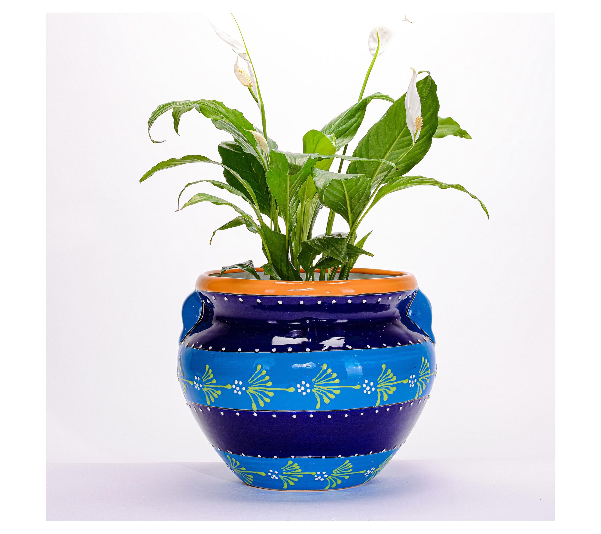 Plow & Hearth Blue Striped Authentic Talavera Chata Planter - QVC.com