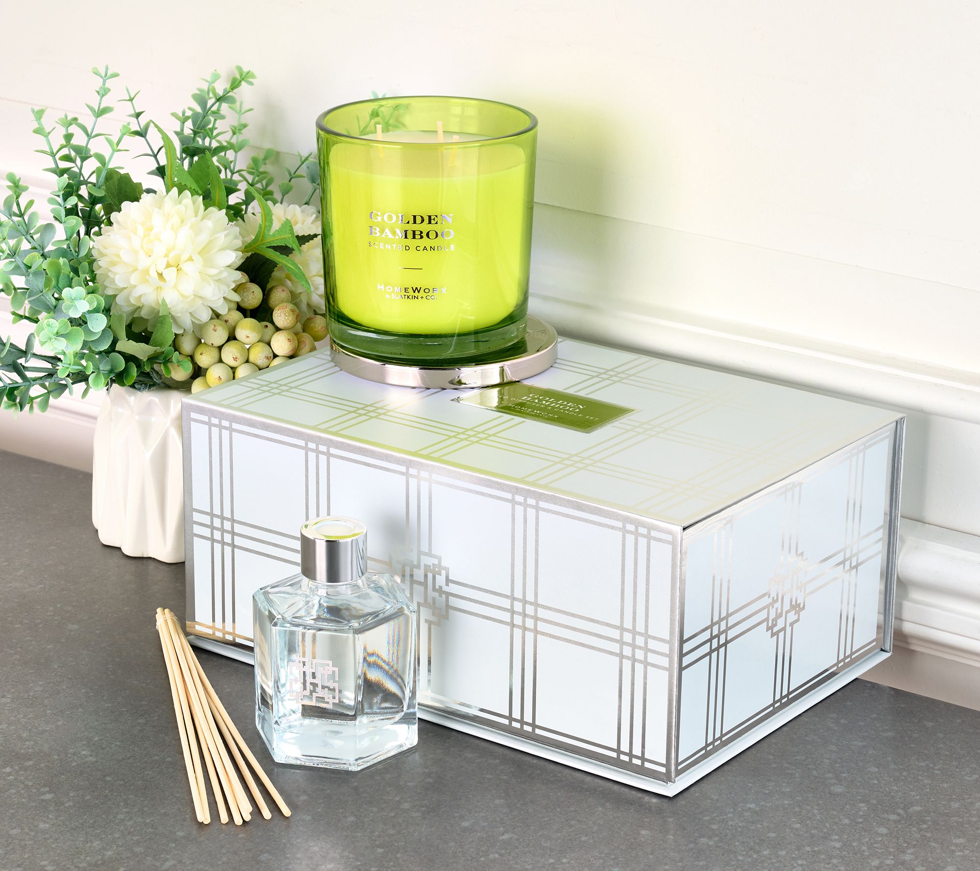 "As Is" HomeWorx by Slatkin & Co. Bamboo Reed Diffuser Set - QVC.com