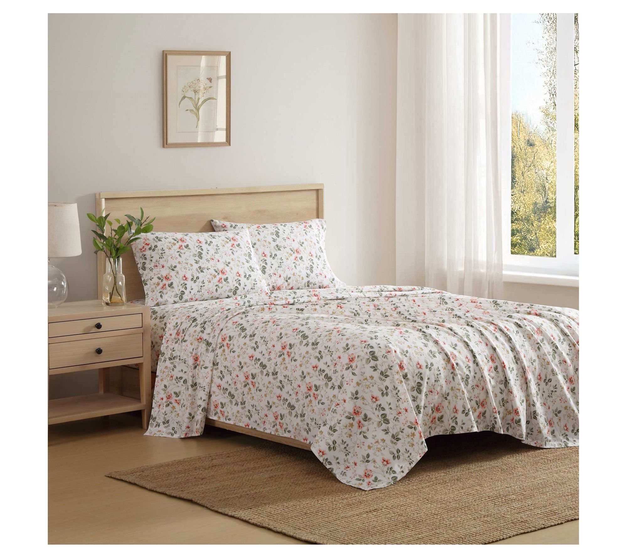 Laura Ashley Meadow Floral Gold Cotton PercaleFull Sheet Set - QVC.com