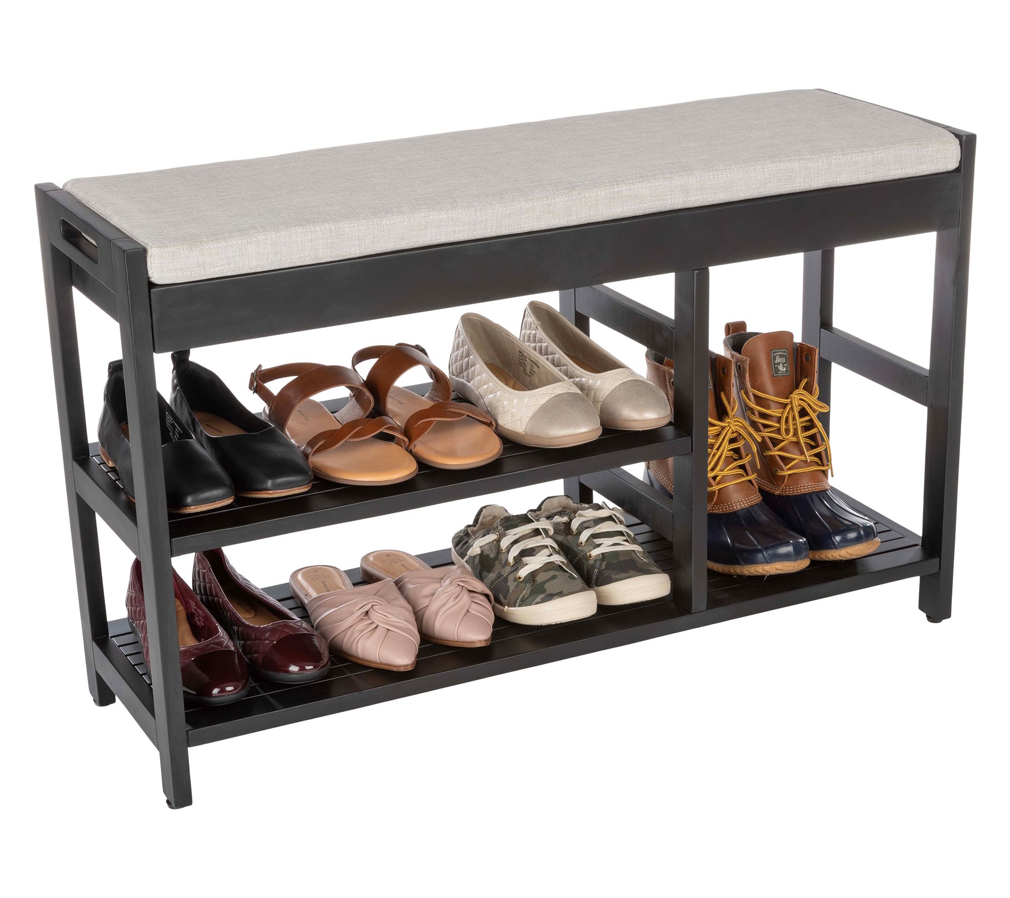Lavish Home 3-Tier Wooden Shoe Rack Bench for Entryway - QVC.com
