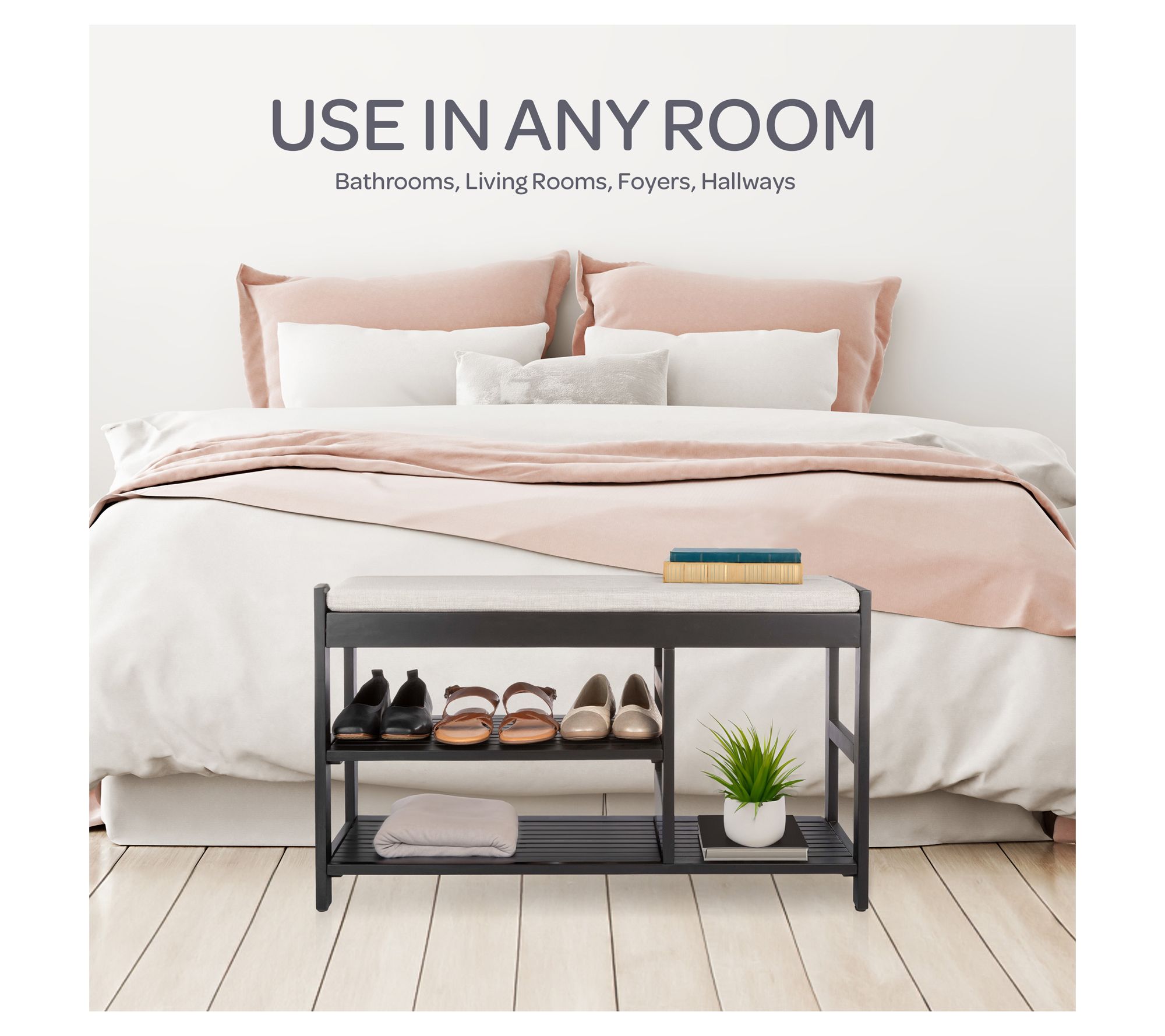 Lavish Home 3-Tier Wooden Shoe Rack Bench for Entryway - QVC.com