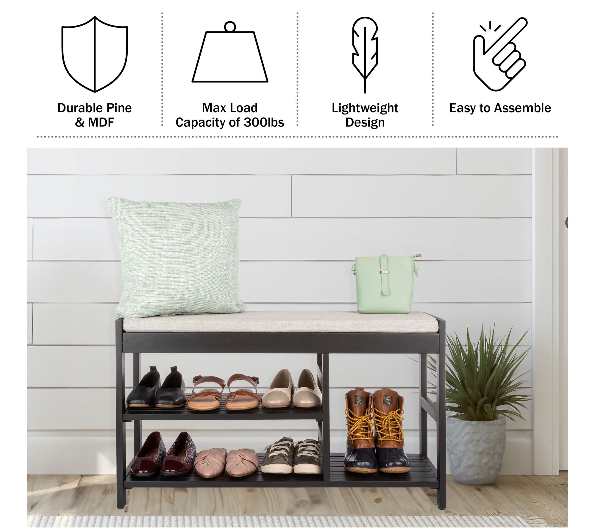 Lavish Home 3-Tier Wooden Shoe Rack Bench for Entryway - QVC.com