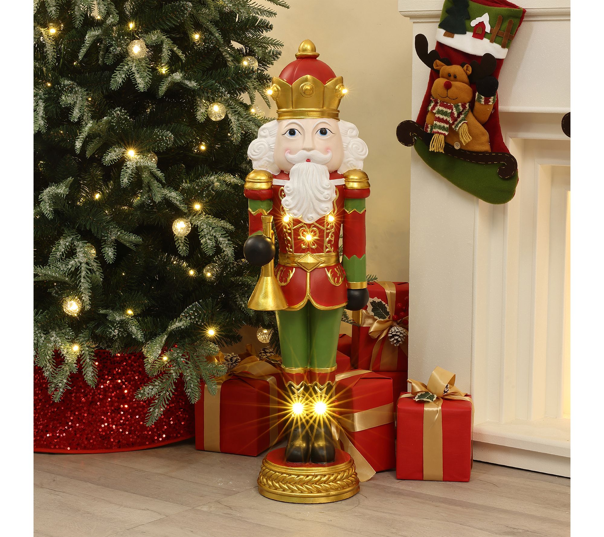 LuxenHome 3ft Lighted Nutcracker Bugling Soldier, Xmas Decor - QVC.com