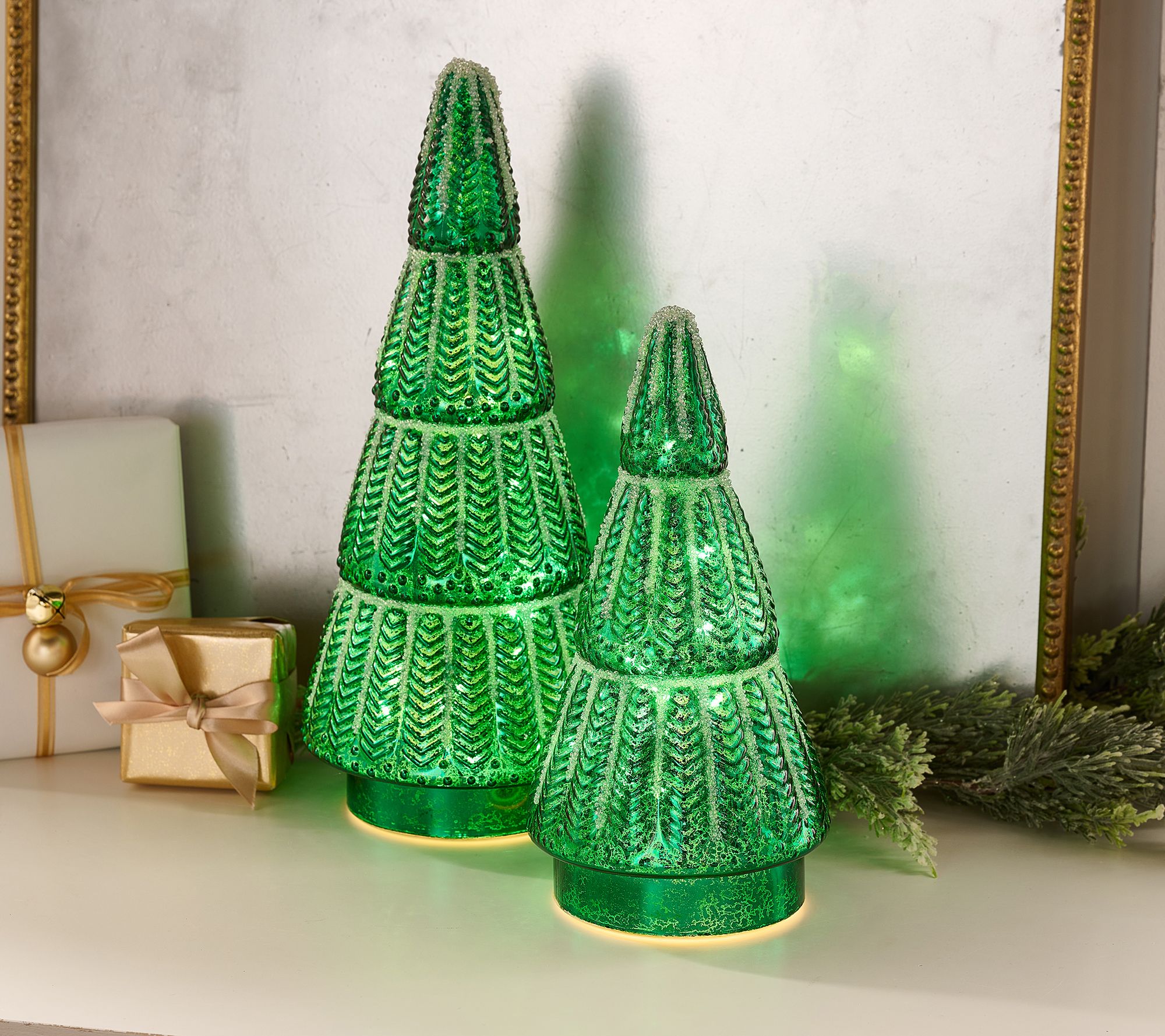 "As Is" Home Reflections S/2 Illuminated 12-16" Mercury Glass Trees - QVC.com