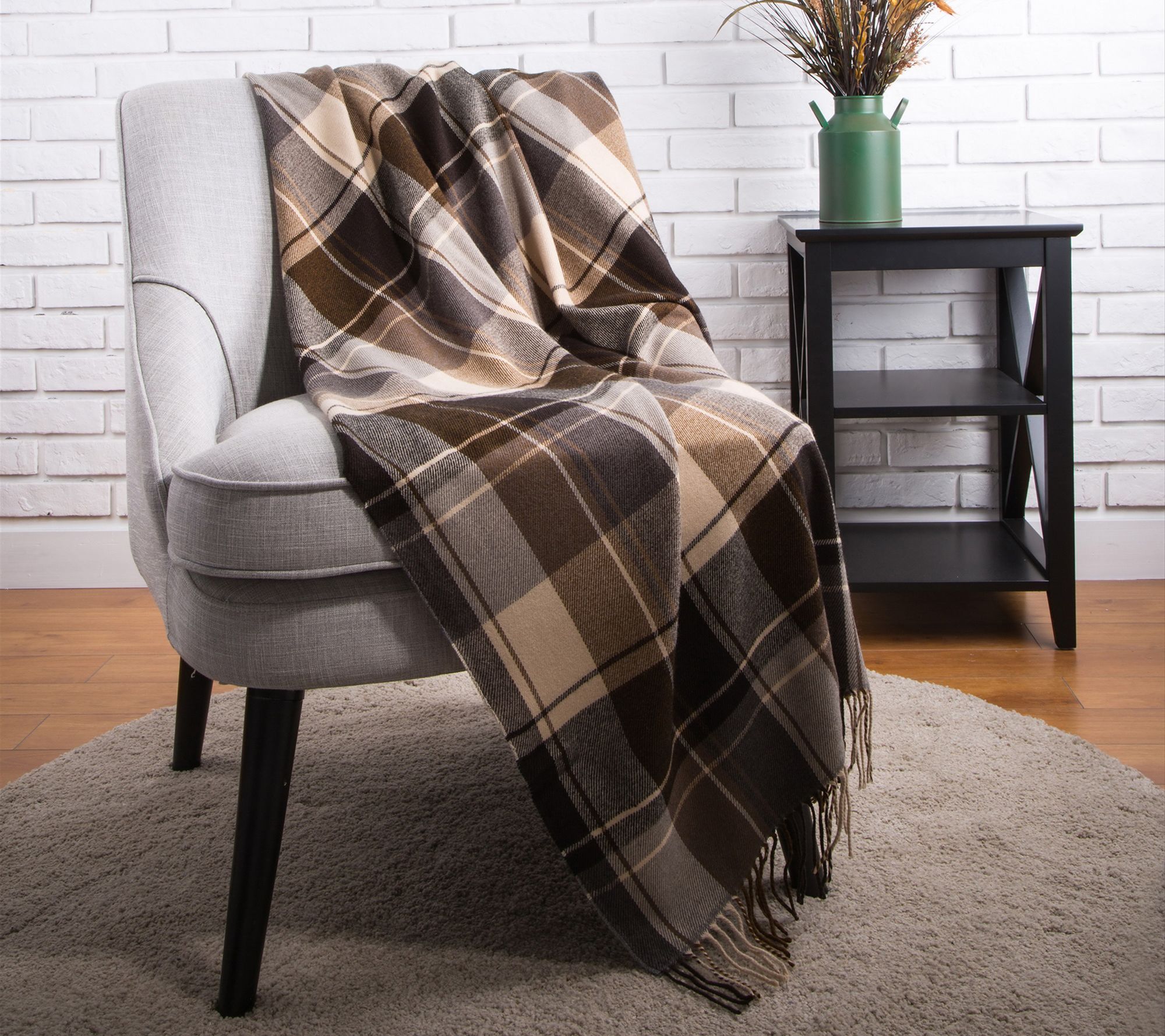 Glitzhome Cafe Con Leche Plaid Woven Throw Snuggly Blanket - QVC.com