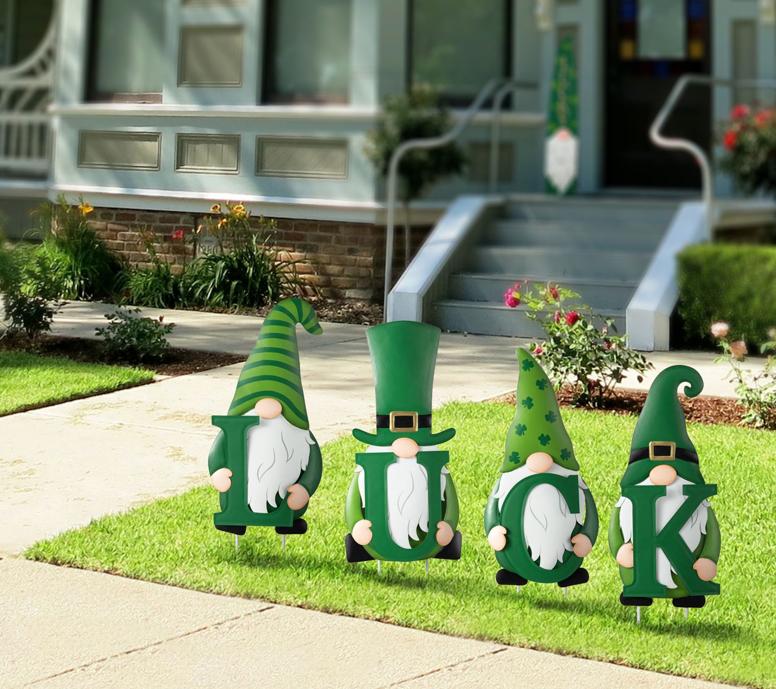 Glitzhome 24" St. Patrick's LUCK Lepre-Gnomes Yard Stake S/4 - QVC.com