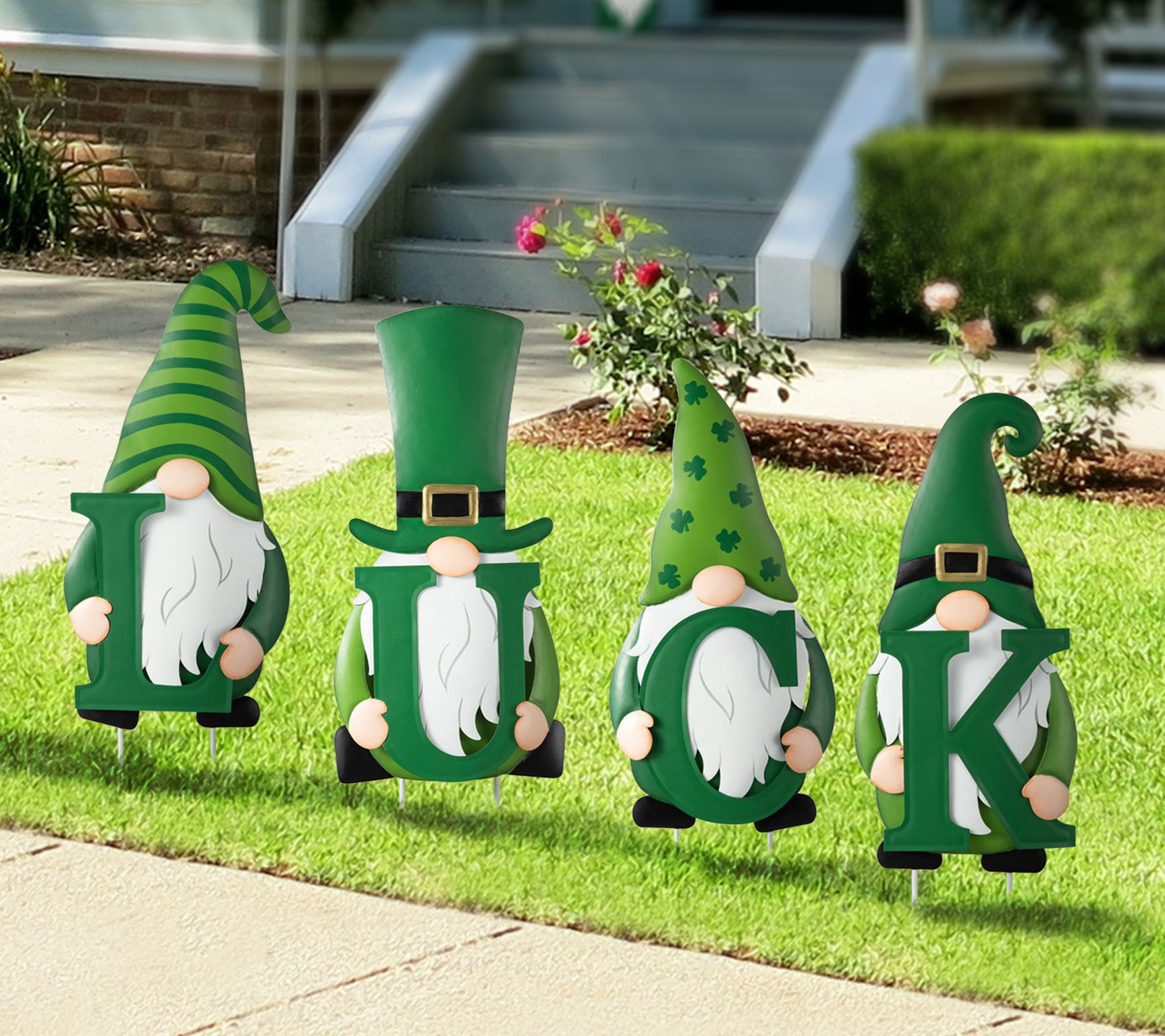 Glitzhome 24" St. Patrick's LUCK Lepre-Gnomes Yard Stake S/4 - QVC.com