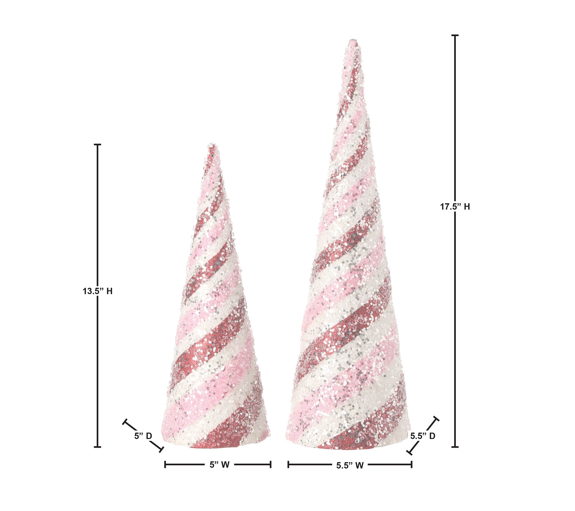 14-18" Glitter Iced Striped Cone Tree Set of 2By Valerie - QVC.com