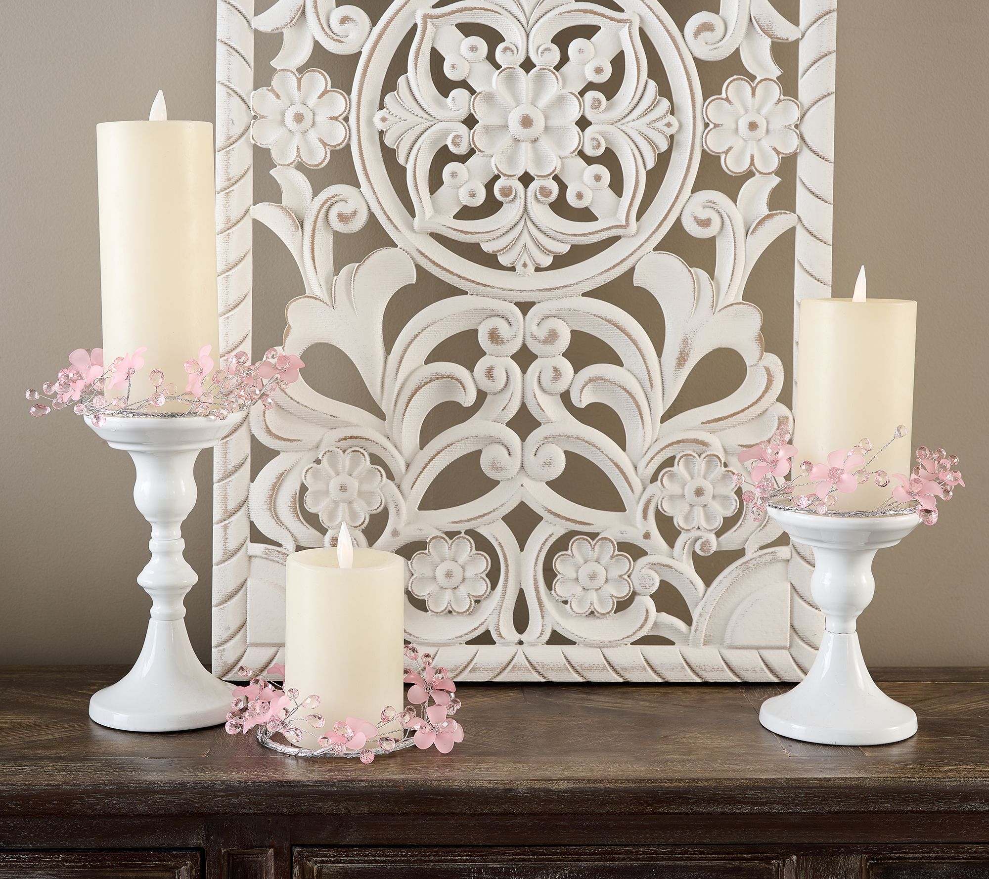 "As Is" Set of 3 Flower and Bead Candle Rings by Valerie - QVC.com